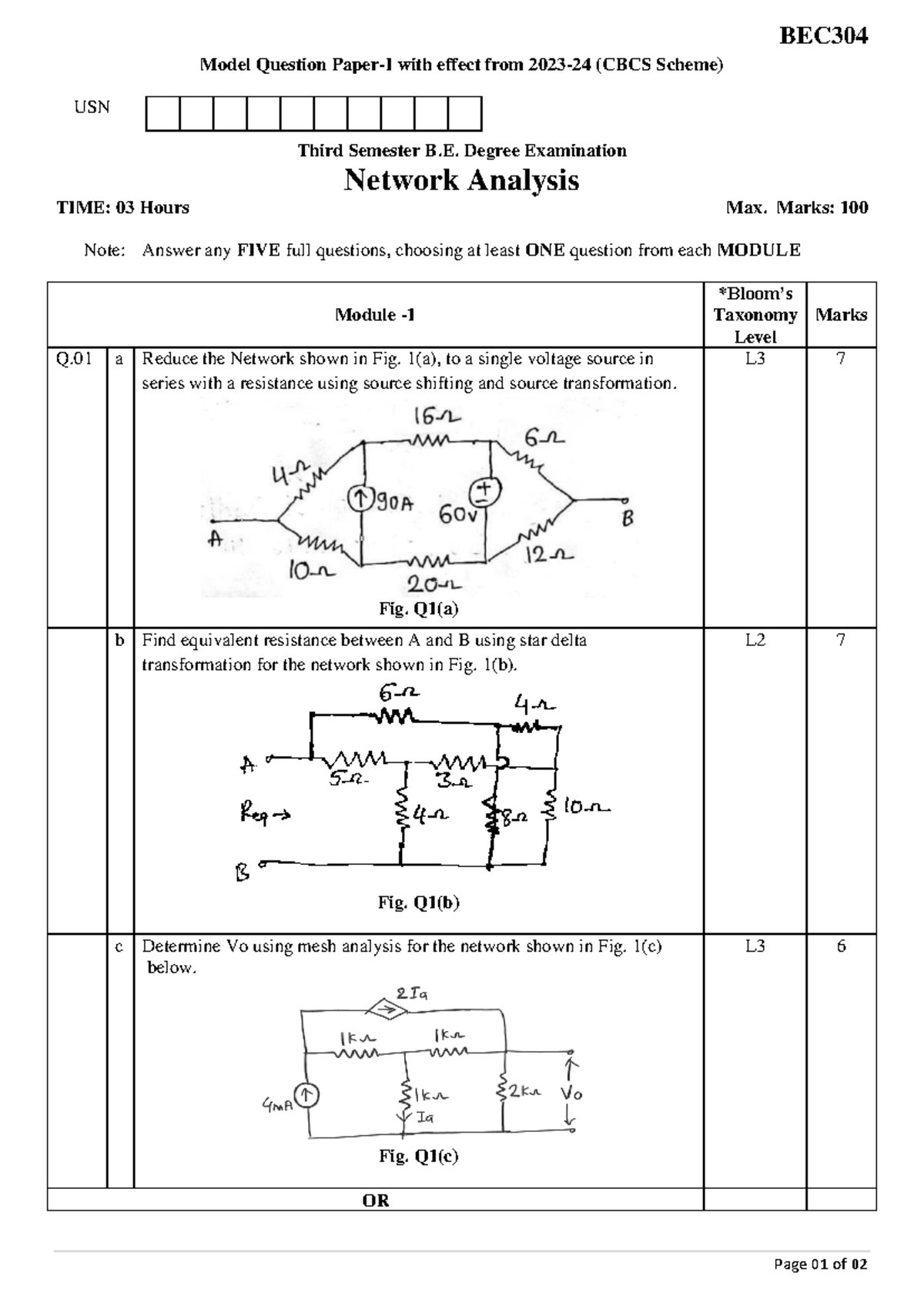 Network Analysis Model QP with solution - BEC Page 01 of 02 Model ...