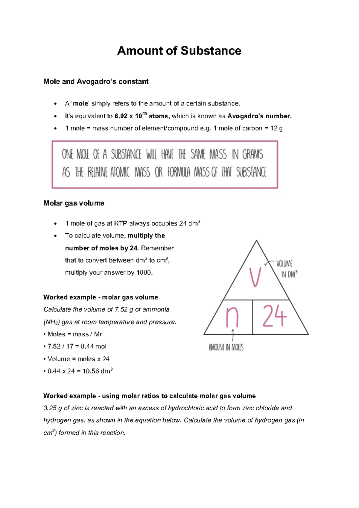 Amount+of+Substance notes - Amount of Substance Mole and Avogadro’s ...
