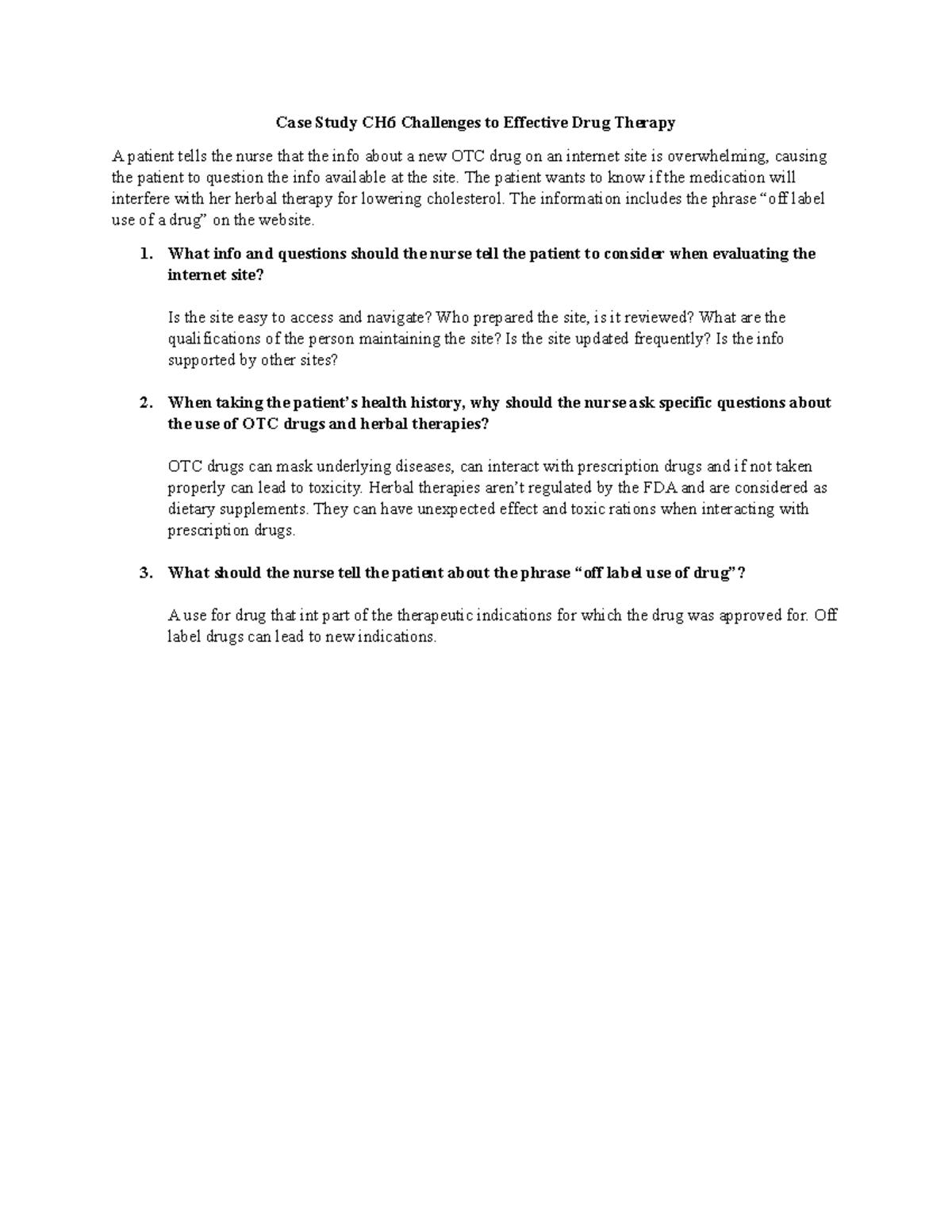 Ch6challenegesdrugtherapy - Case Study CH6 Challenges to Effective Drug ...