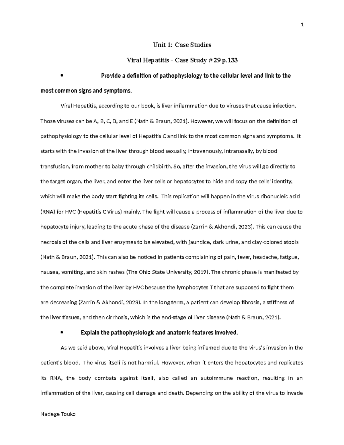 NUR221- unit 1-Viral Hepatitis- Case study 1 - Unit 1: Case Studies ...
