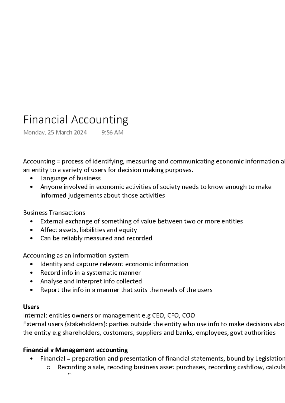 Financial Accounting - Accounting = process of identifying, measuring ...