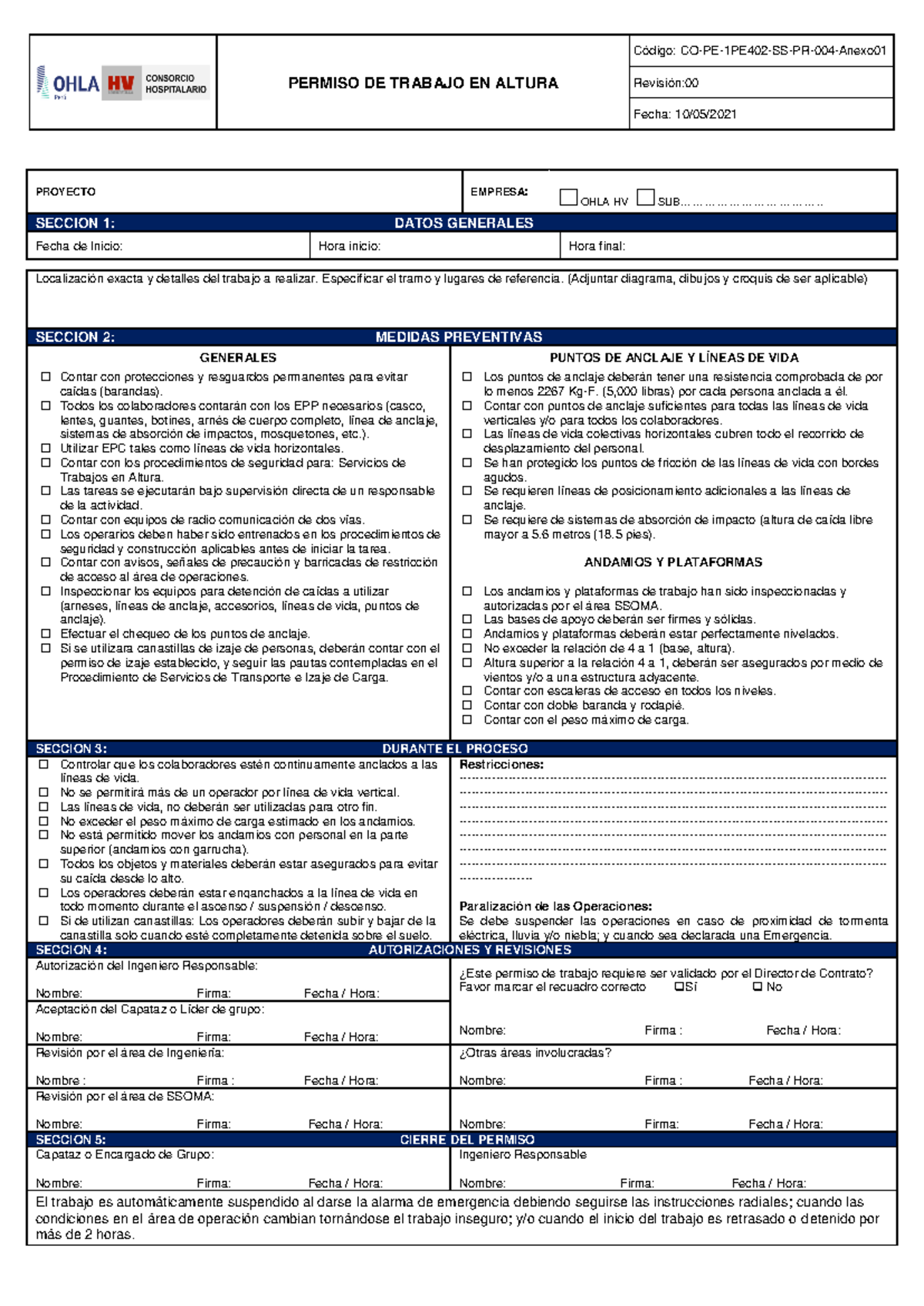 CO-PE-1PE402-SS-PR-003-Anexo 01 Petar Trabajo en Altura Rev. 00 - PERMISO DE TRABAJO EN ALTURA ...