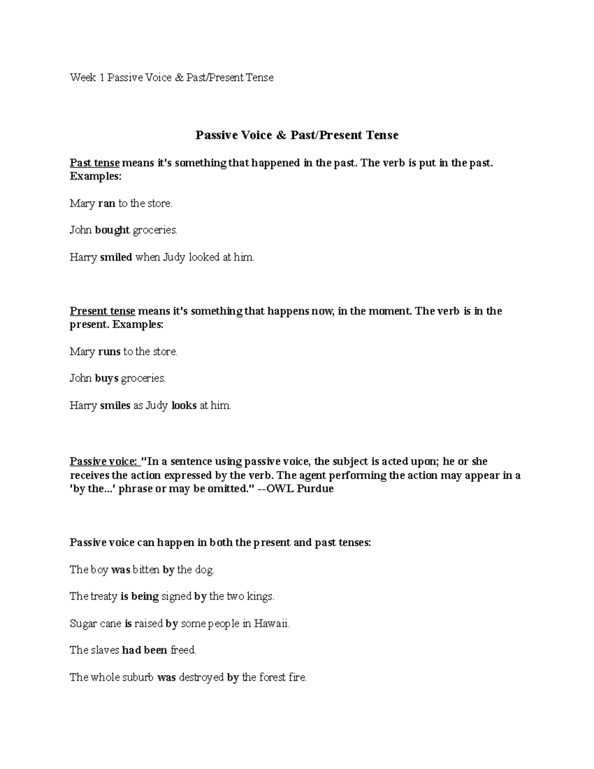 Week 1 Passive:Tenses Notes - Week 1 Passive Voice & Past/Present Tense ...