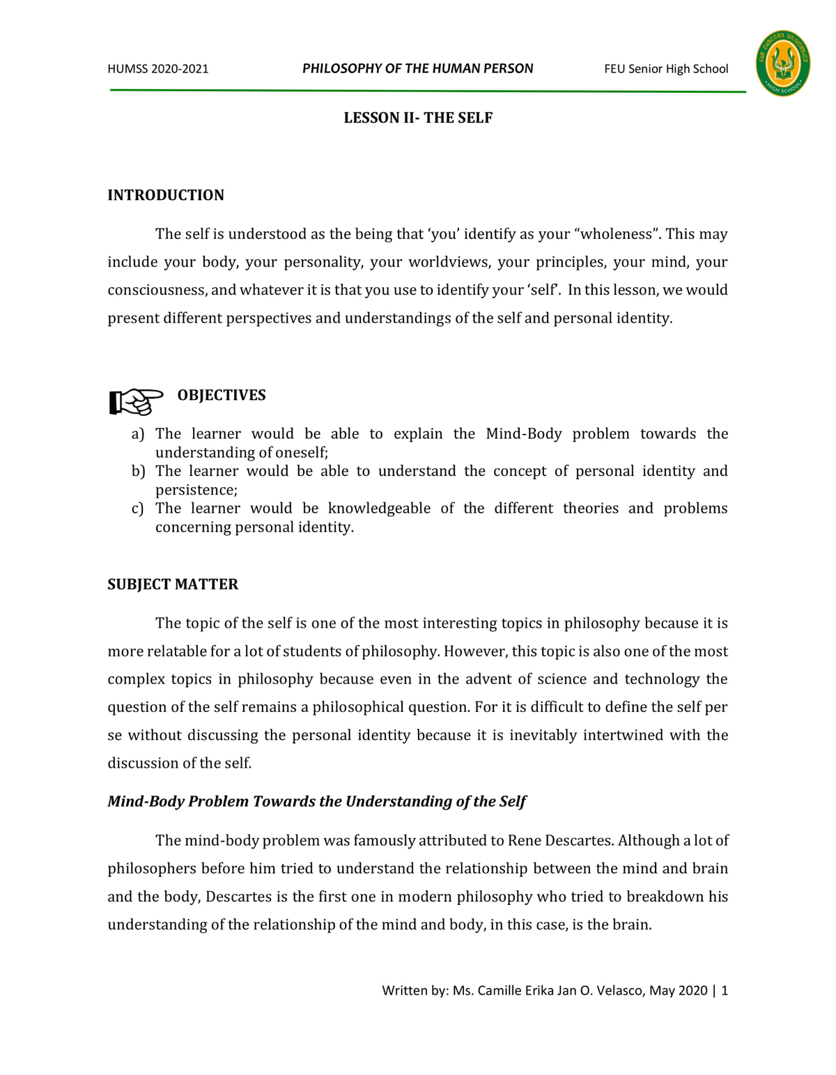 Unit 2 Lesson 2-01 - Module - Philosophy Of Man - Studocu