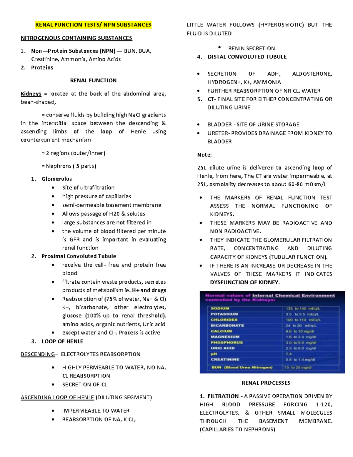 NPN - Npn - RENAL FUNCTION TESTS/ NPN SUBSTANCES NITROGENOUS CONTAINING ...