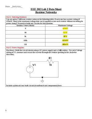 EEE202 Lab1 - Lab Report - Circuits I - EEE 202 Lab 1 Report Form Name: Brian Walters______ ASU ...
