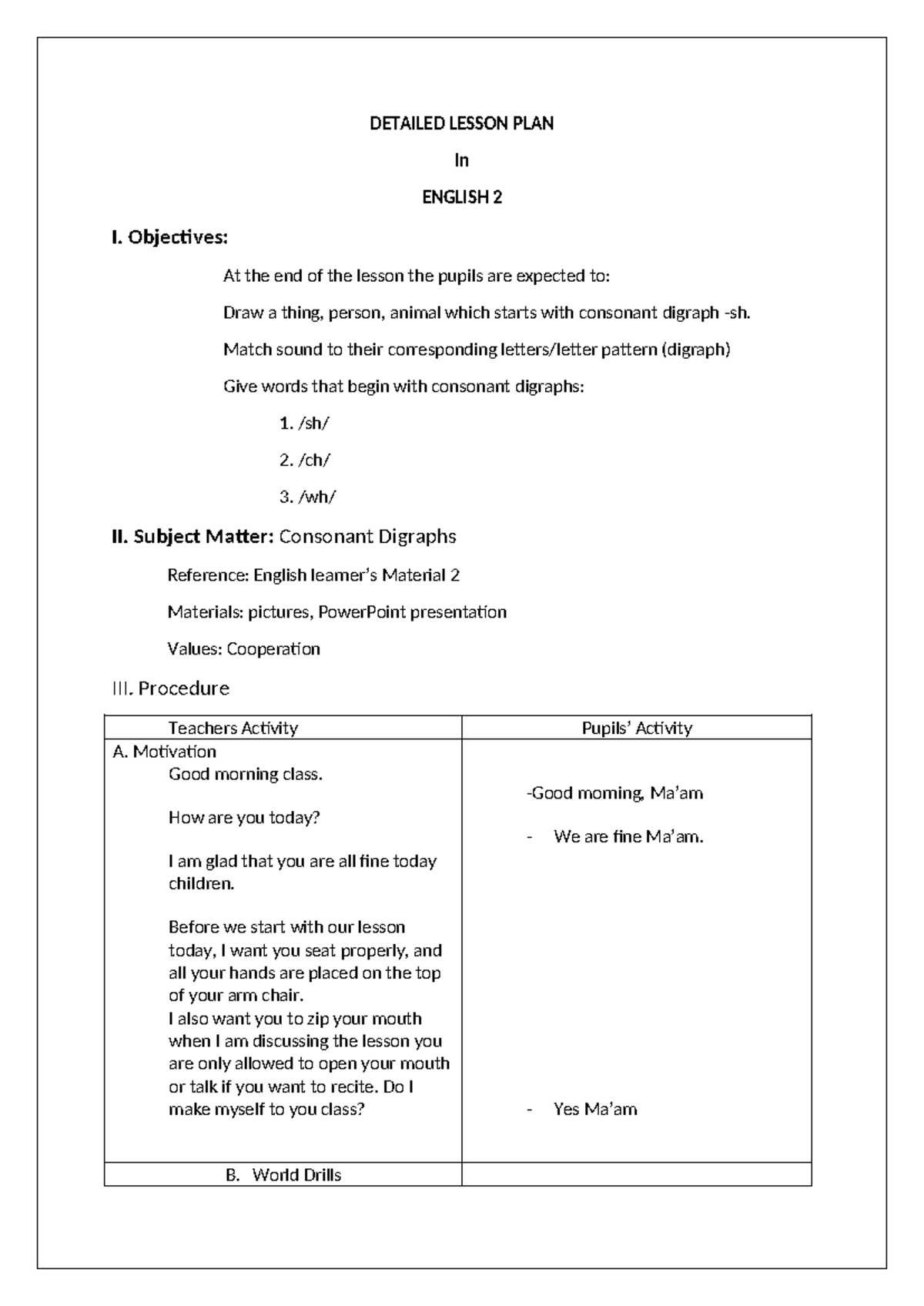 Consonant digraph - Mmeme - DETAILED LESSON PLAN In ENGLISH 2 I ...