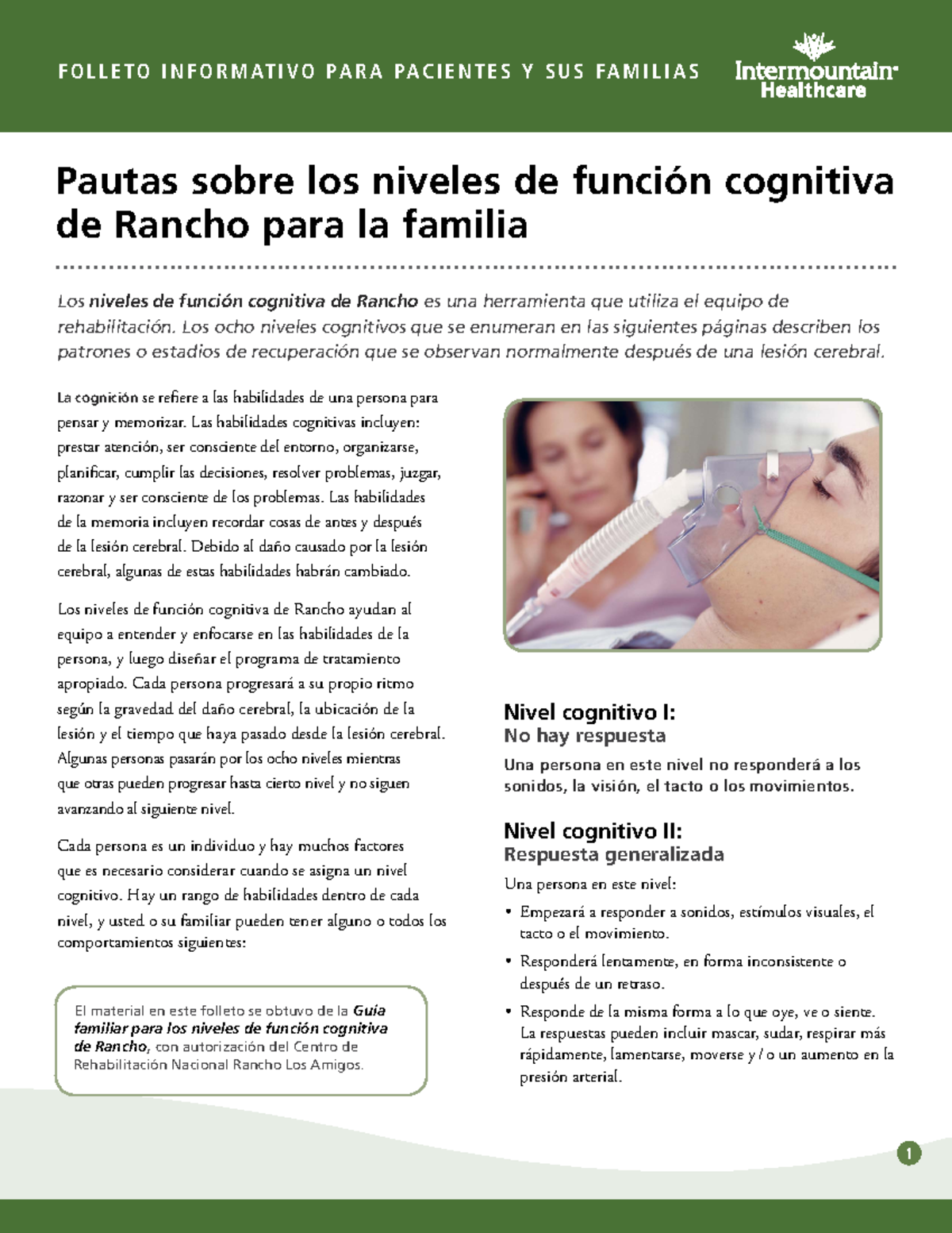 Family Guide To The Rancho Levels Of Cognitive Functioning Spanish - F ...