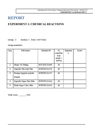 Chemlab Report Ex1 - lab - CHEMISTRY LABORATORY Page 1 REPORT ...