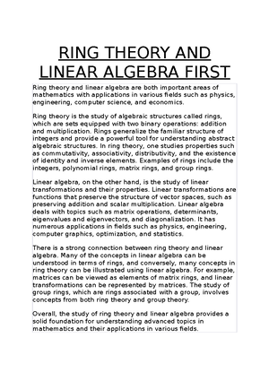 RING Theory AND Linear Algebra First - RING THEORY AND LINEAR ALGEBRA ...