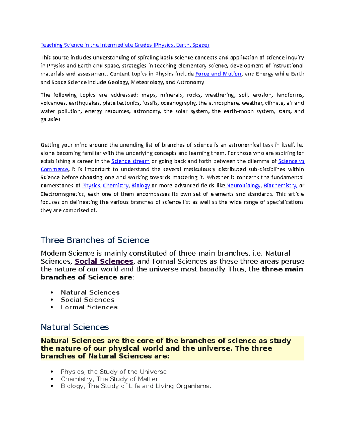 Science - Content topics in Physics include Force and Motion, and ...