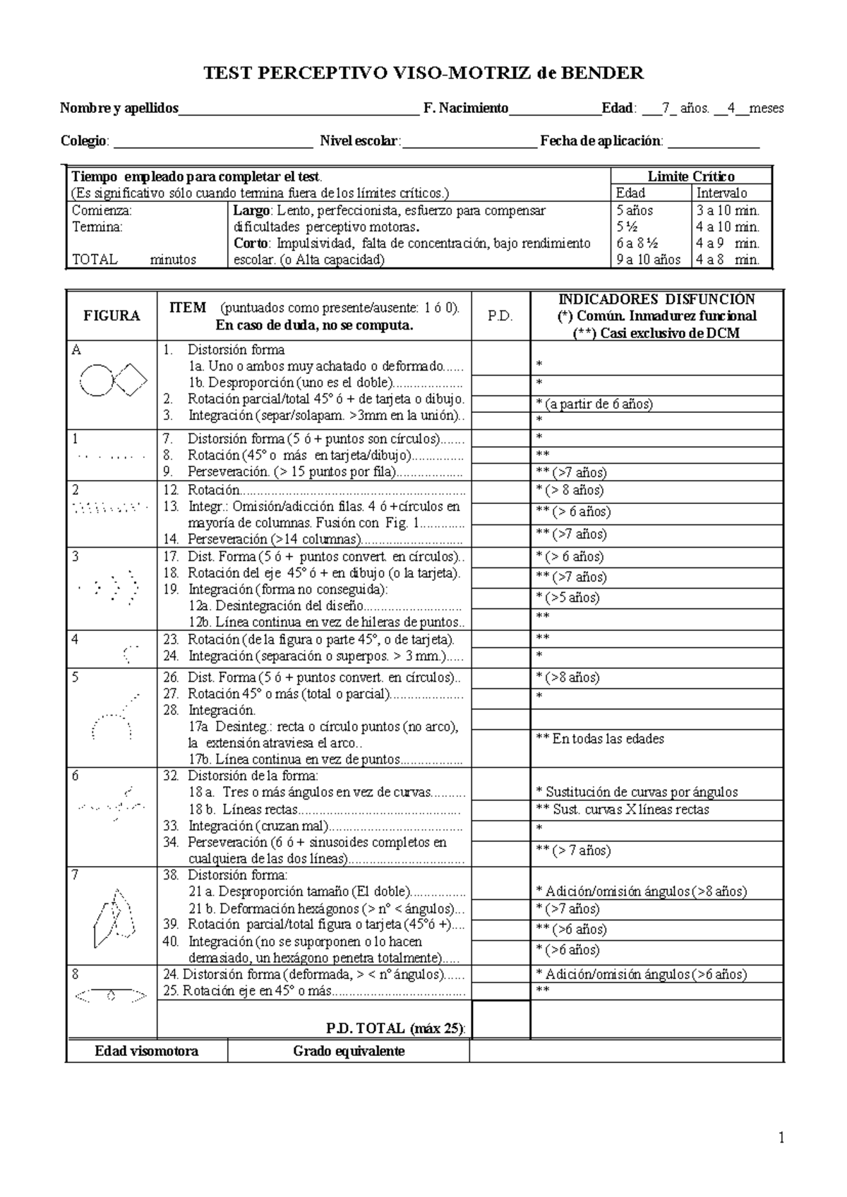 Protocolo bender - TEST PERCEPTIVO VISO-MOTRIZ de BENDER Nombre y - Studocu