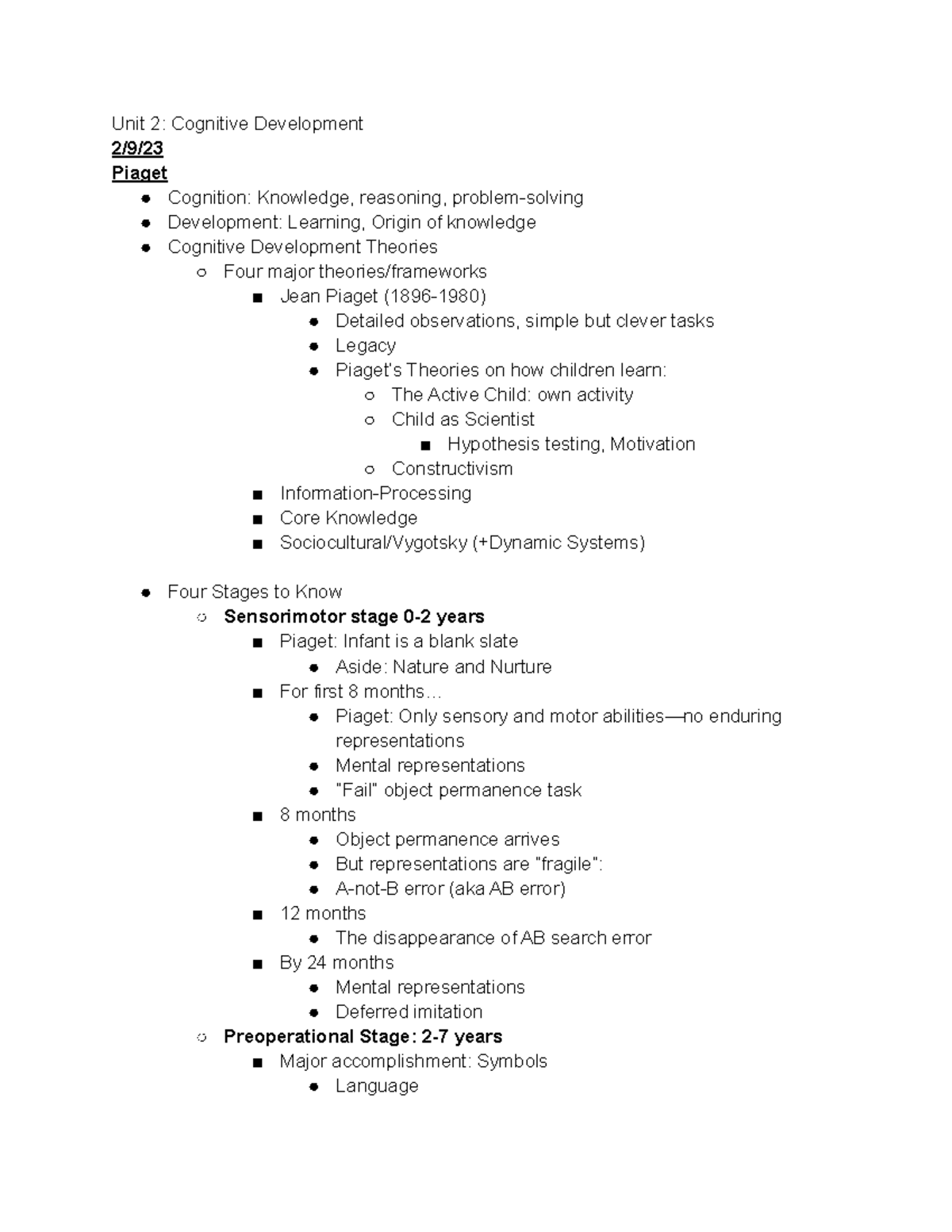 Developmental Psychology Exam 2 Notes - Unit 2: Cognitive Development 2 ...