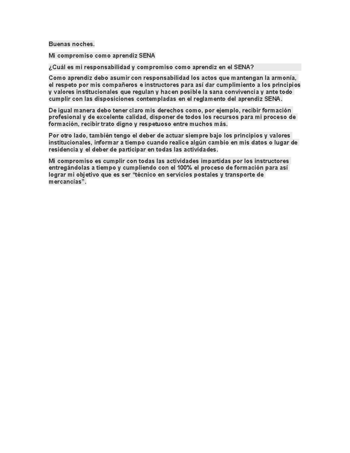 Compromiso Aprendiz SENA - Buenas noches. Mi compromiso como aprendiz ...