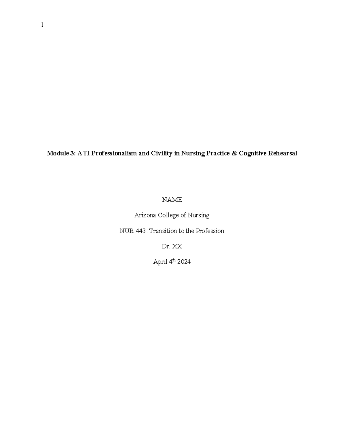 Mod 3 - Conflict Resolution - Module 3: ATI Professionalism and ...