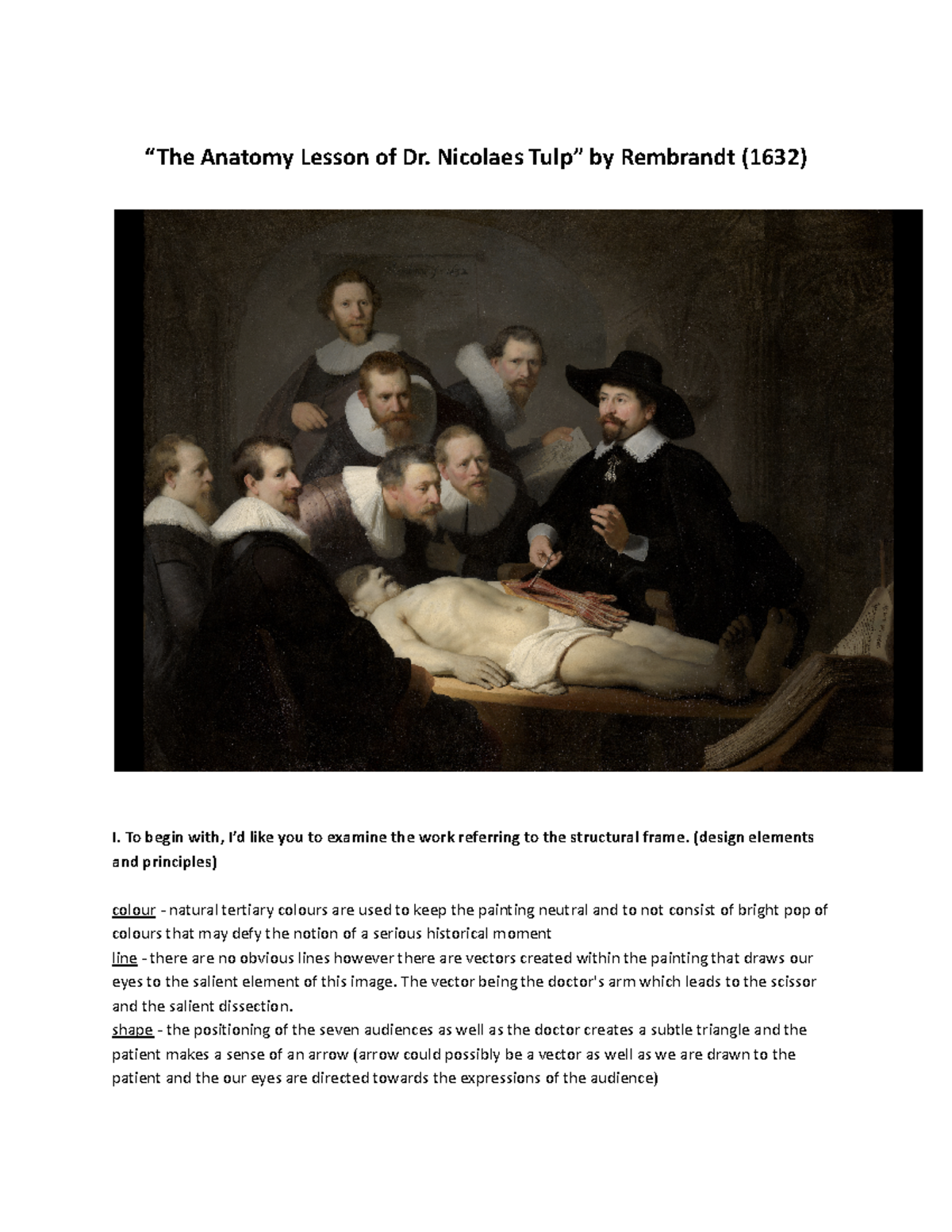Painting Analysis - We vr - “The Anatomy Lesson of Dr. Nicolaes Tulp ...