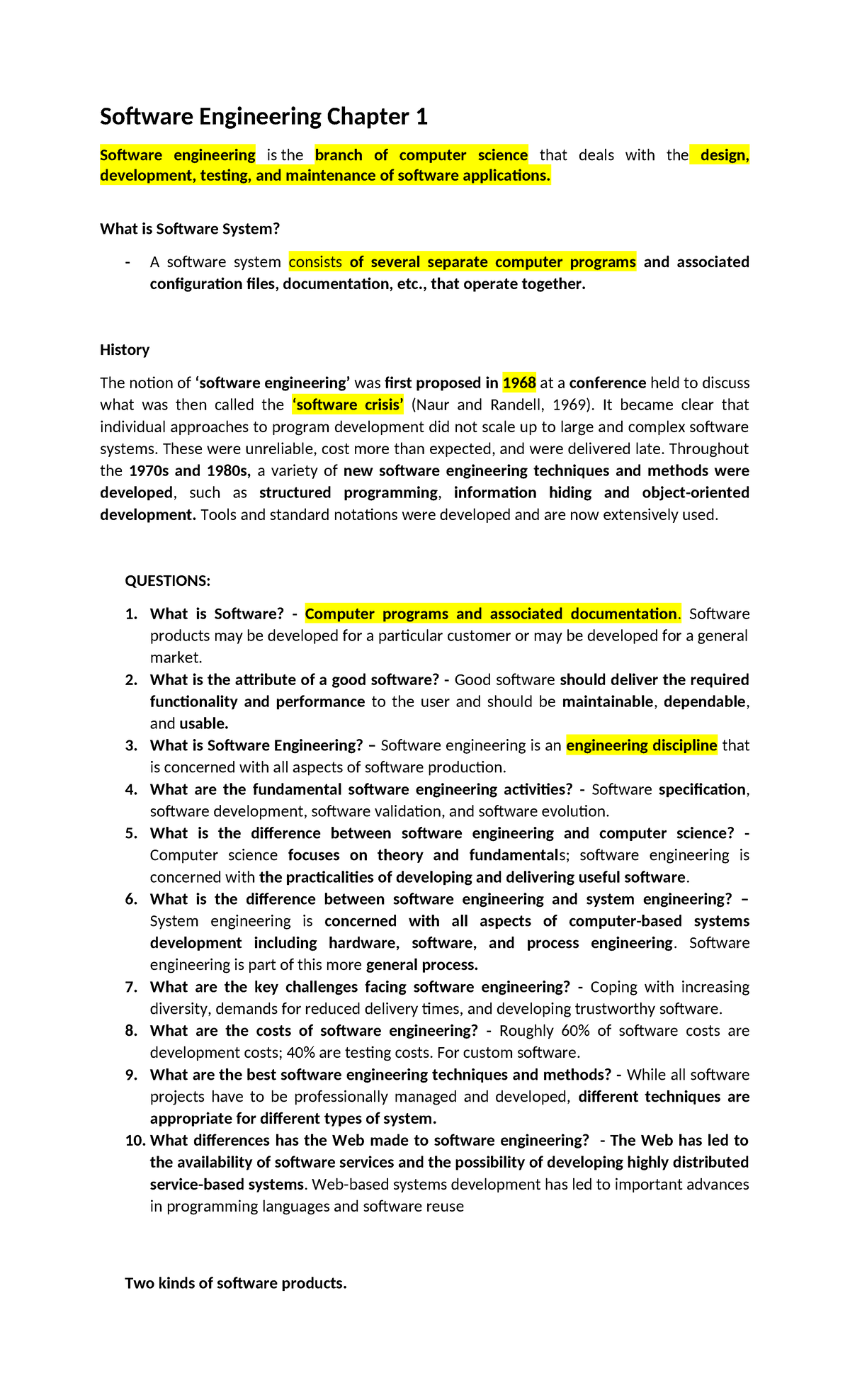 Reviewer 1 SE - N/a - Software Engineering Chapter 1 Software ...
