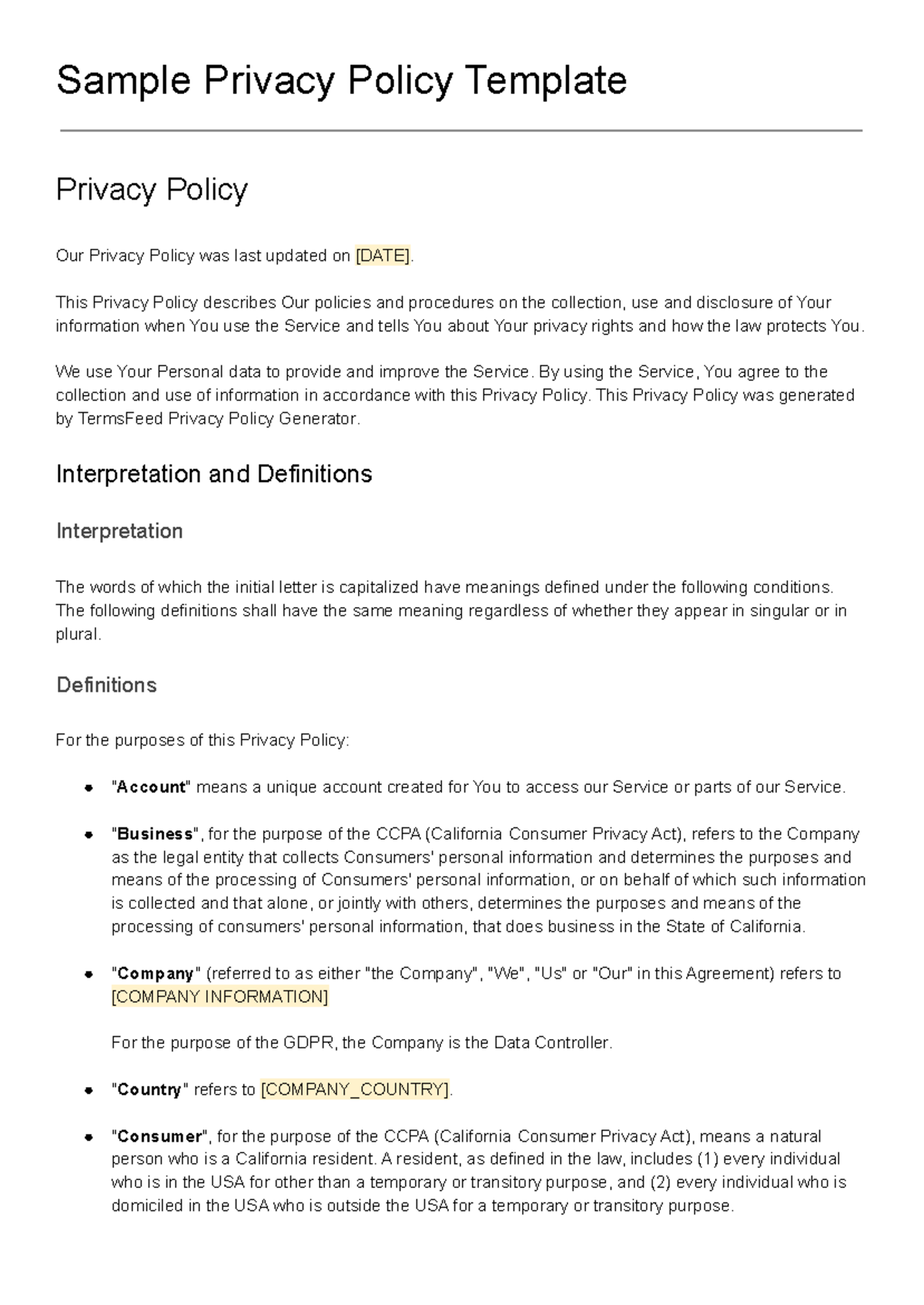 Sample privacy policy template - Sample Privacy Policy Template Privacy ...