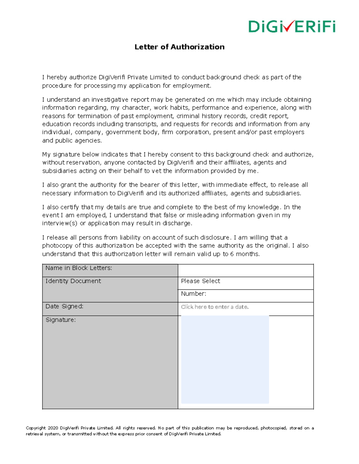 Letter of Authorization BGV Digiverifi - Letter of Authorization I ...