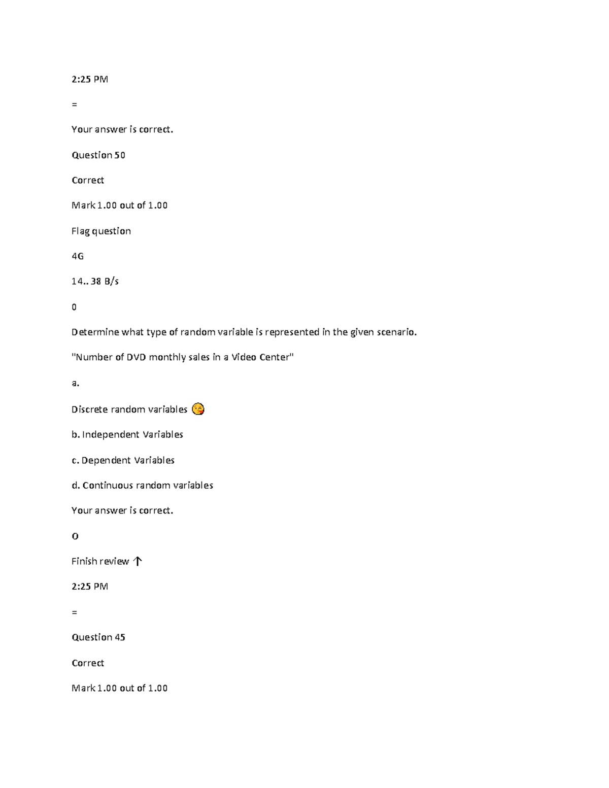 Statistic - copy - 2:25 PM = Your answer is correct. Question 50 ...