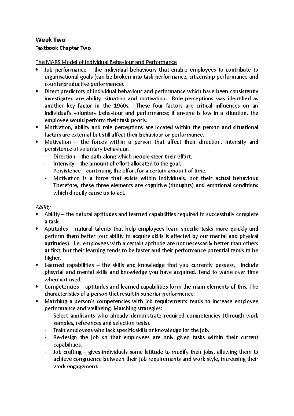 Week Two - Summary of all content from week - Week Two Textbook Chapter ...