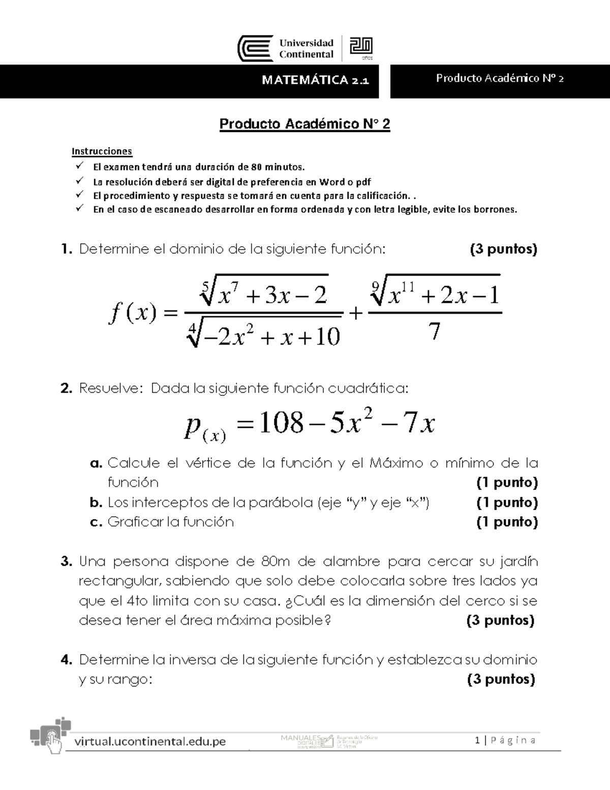 Producto Académico N2-Mate2 - 1 | P · g i n a MATEM¡TICA 2 Producto AcadÈmico N∞ 2 Producto ...
