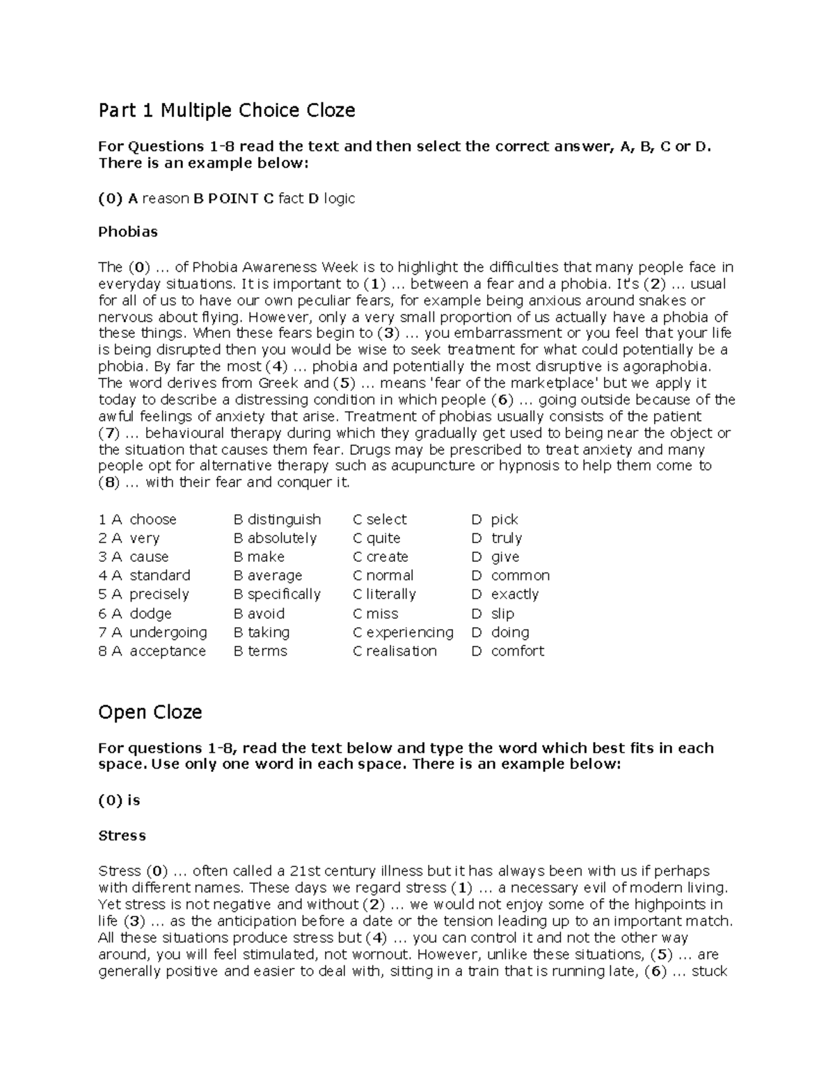 271008302 Part 1 Multiple Choice Cloze - Part 1 Multiple Choice Cloze ...