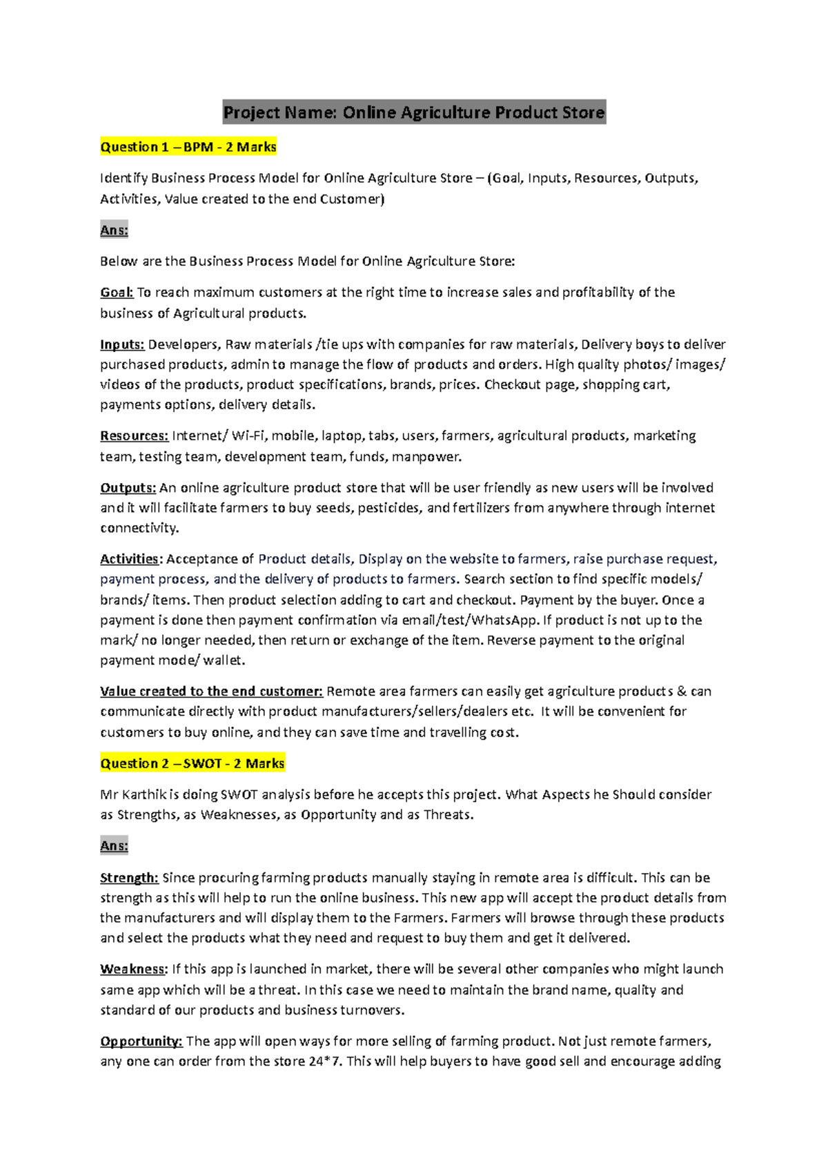 Capstone Project 1 Answers - Project Name: Online Agriculture Product ...