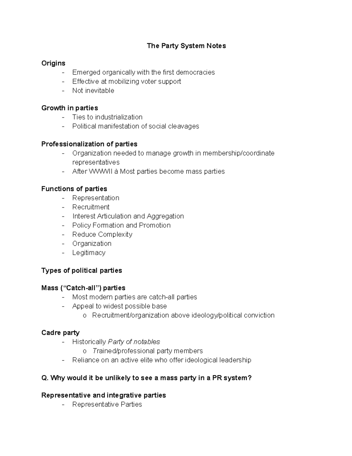 TP 5 The Party System Notes - The Party System Notes Origins Emerged ...