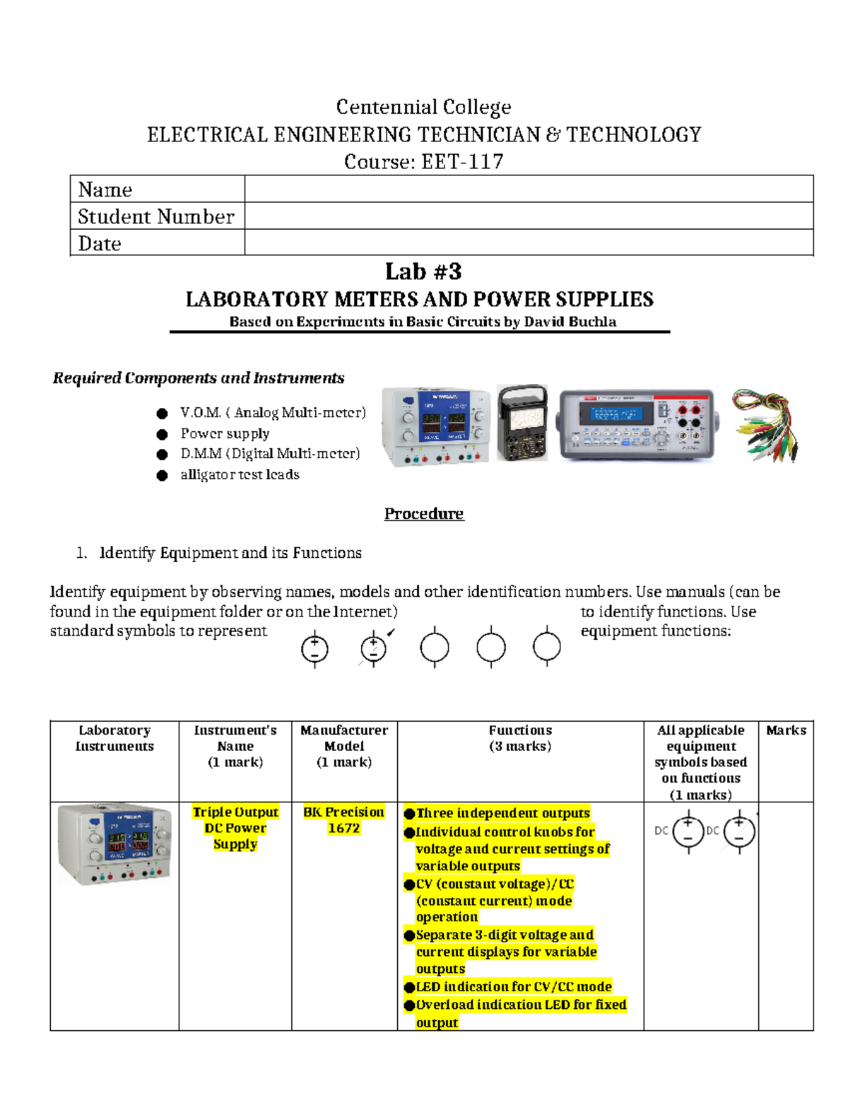 EET-117 LAB 3 - lab 3 stuff - Centennial College ELECTRICAL ENGINEERING ...
