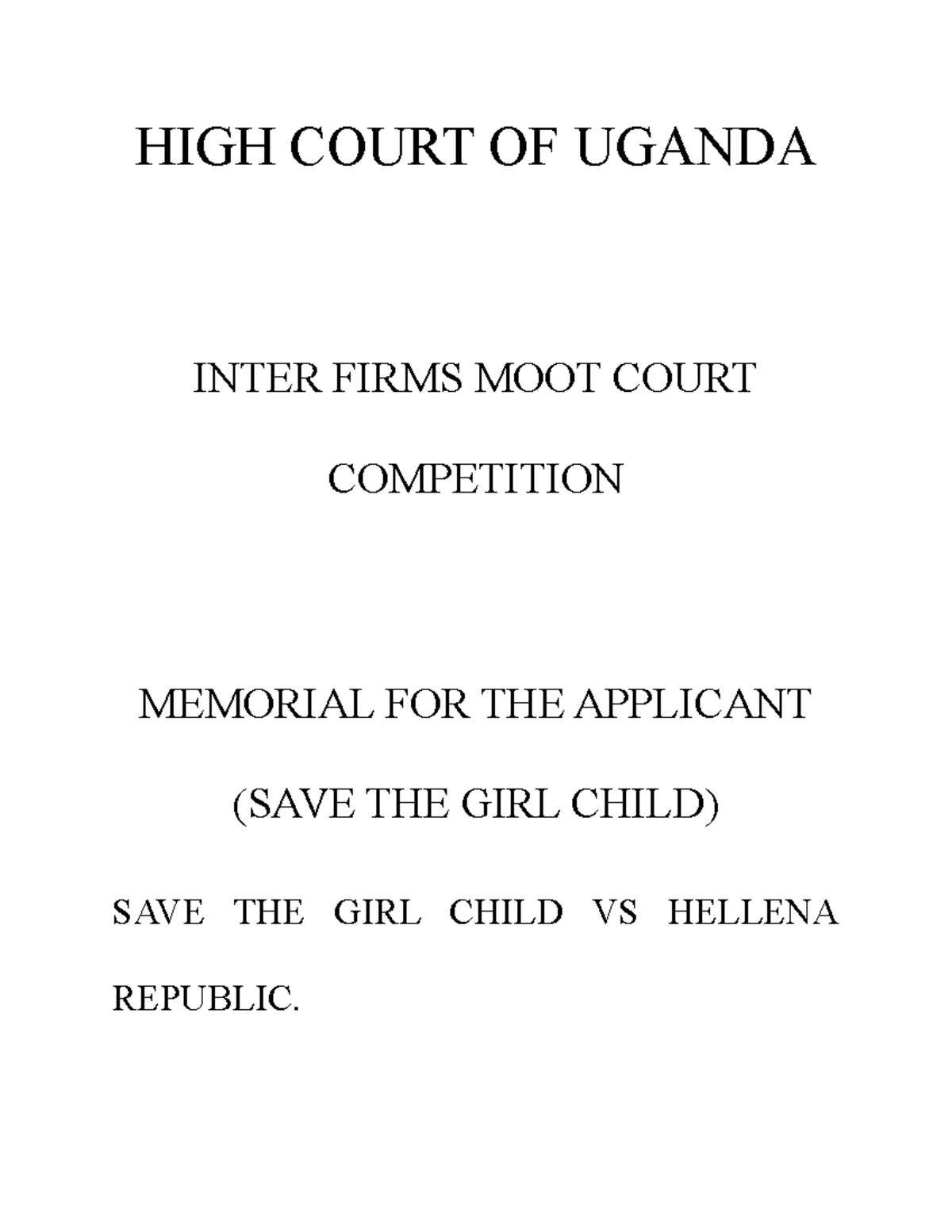 Moot - Moot - HIGH COURT OF UGANDA INTER FIRMS MOOT COURT COMPETITION ...