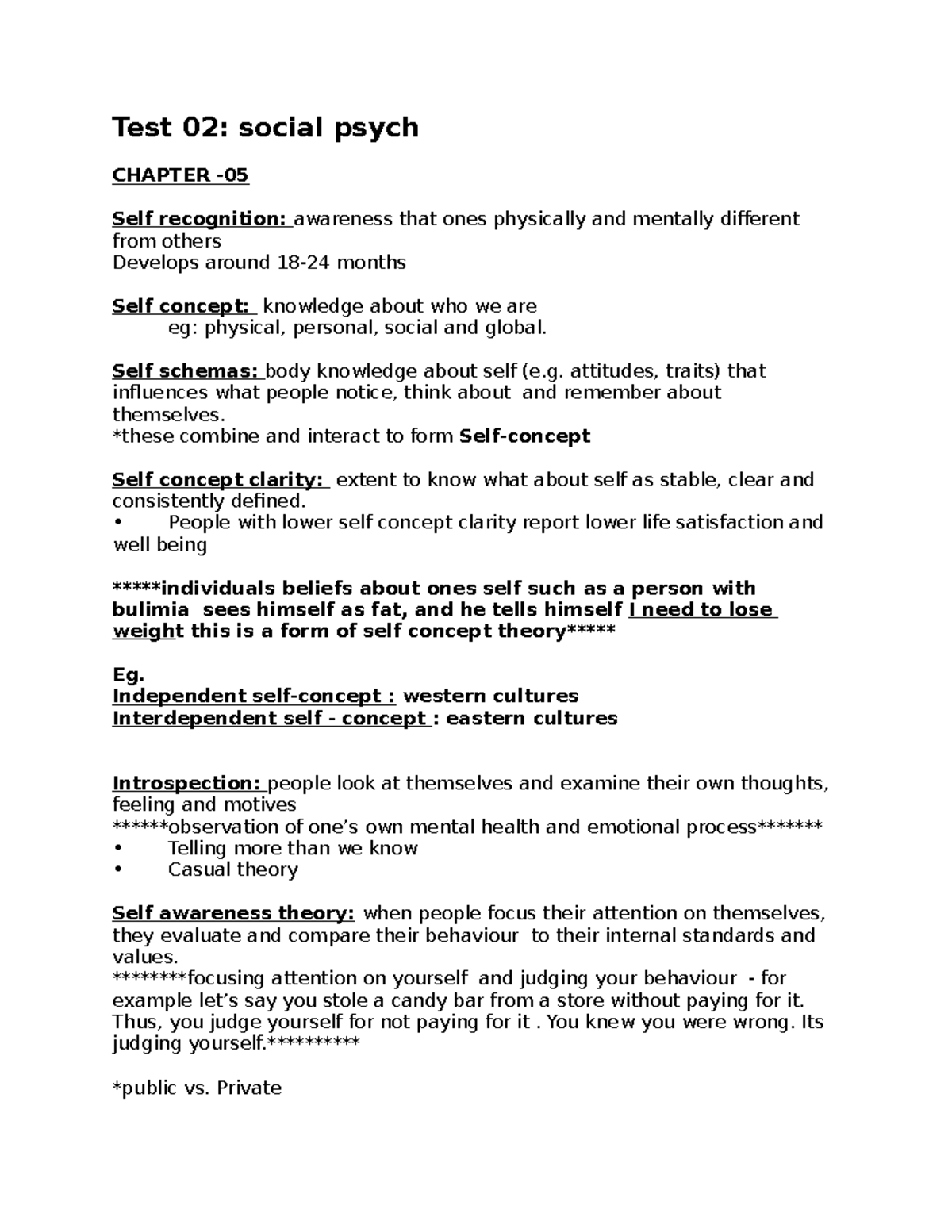 Test 02- social psychology - Test 02: social psych CHAPTER - Self ...