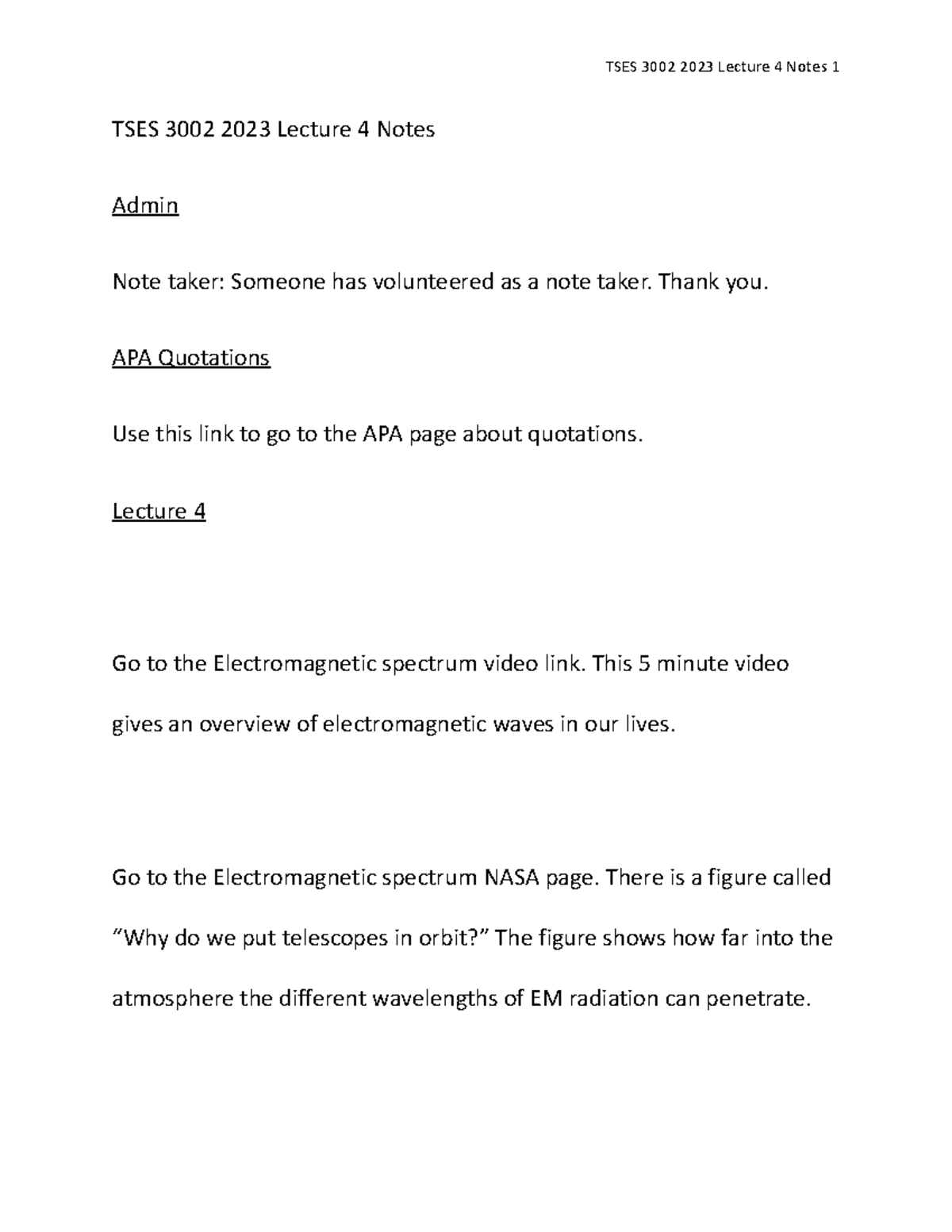 $RBL4HB0 - lecture notes 2023 - TSES 3002 2023 Lecture 4 Notes Admin ...
