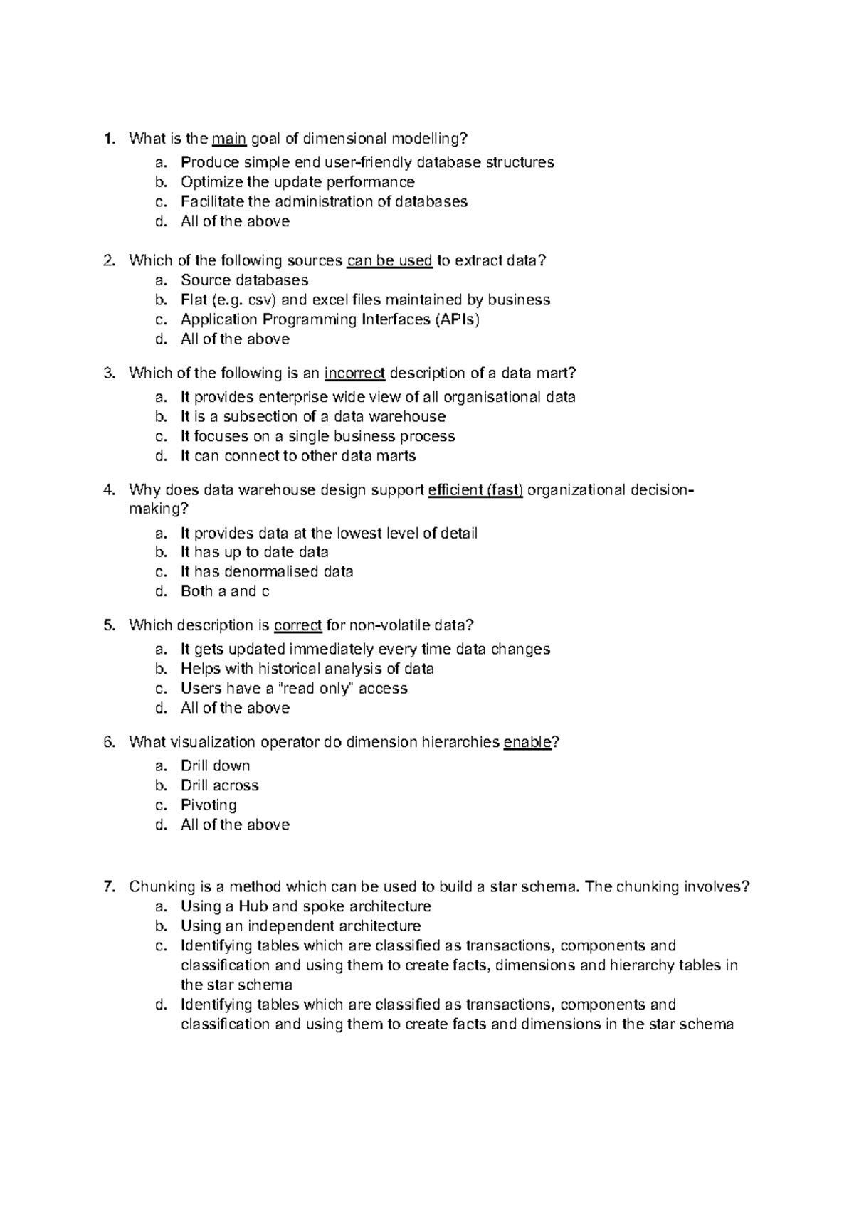 Sample MST Questions 2 - Mid-Sem exam practice - What is the main goal of dimensional modelling ...