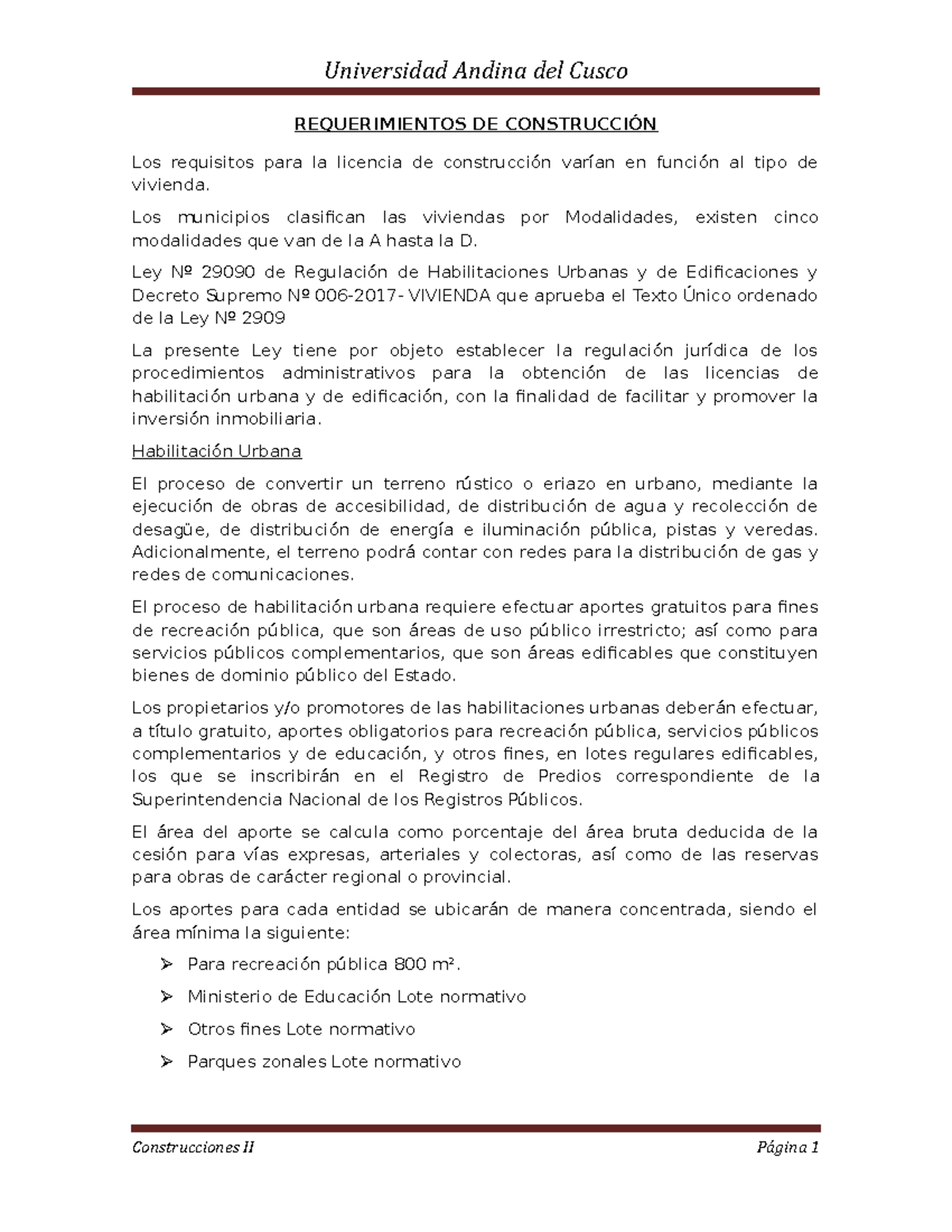 Requerimientos DE Construcción - REQUERIMIENTOS DE CONSTRUCCIÓN Los ...