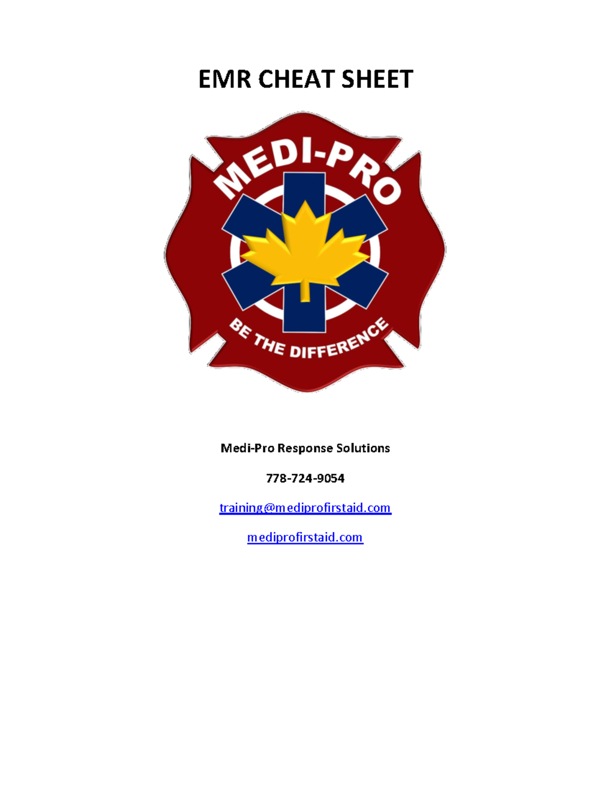 EMR Cheat Sheet - pdf - EMR CHEAT SHEET Medi-Pro Response Solutions 778 ...