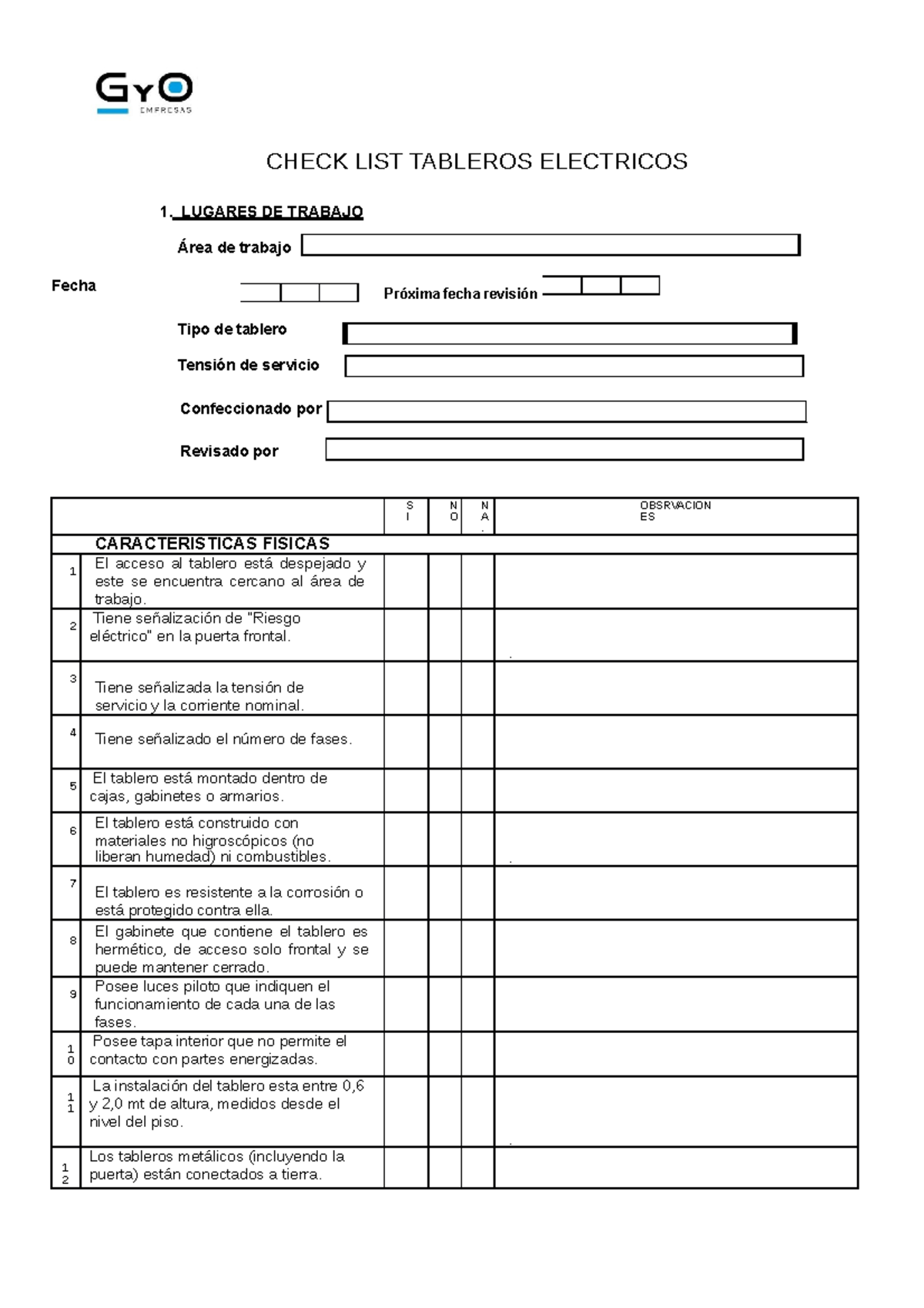 Check List Tableros Electricos Check List Tableros Electricos 1