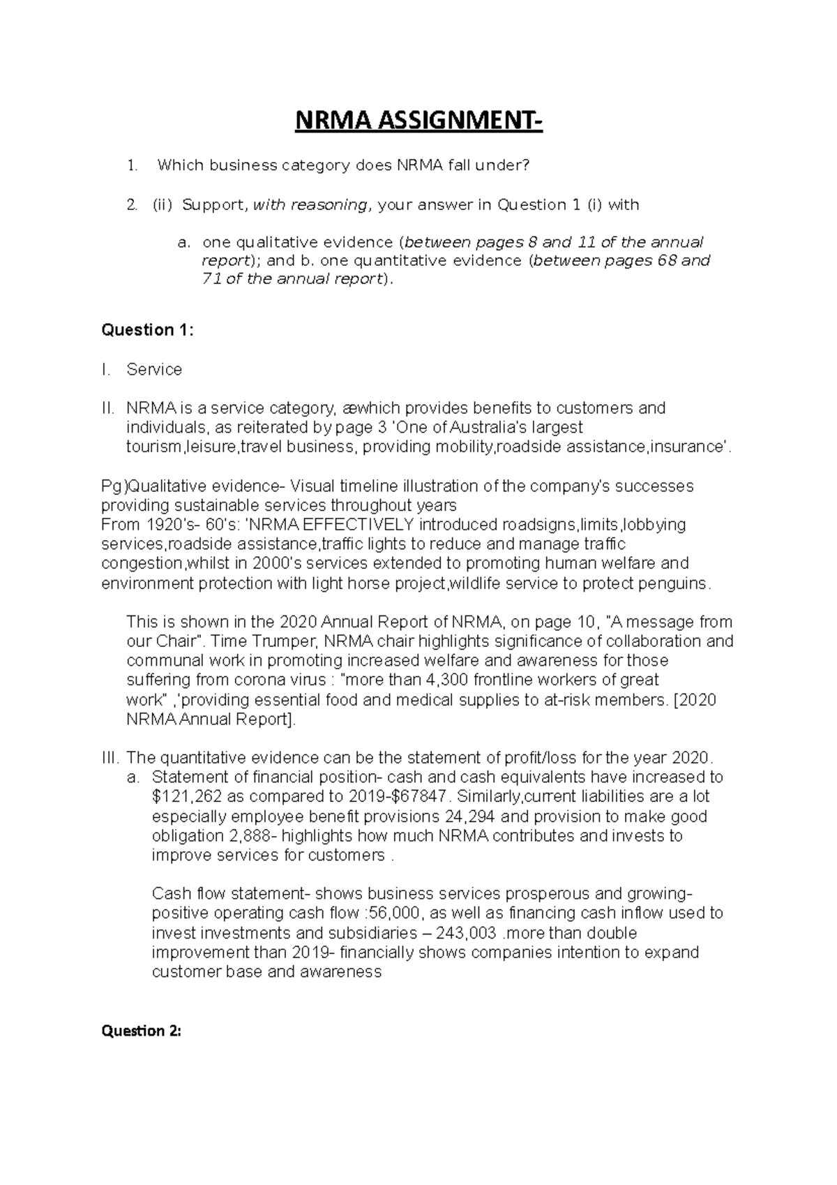 NRMA Assignment - NRMA ASSIGNMENT- Which business category does NRMA ...