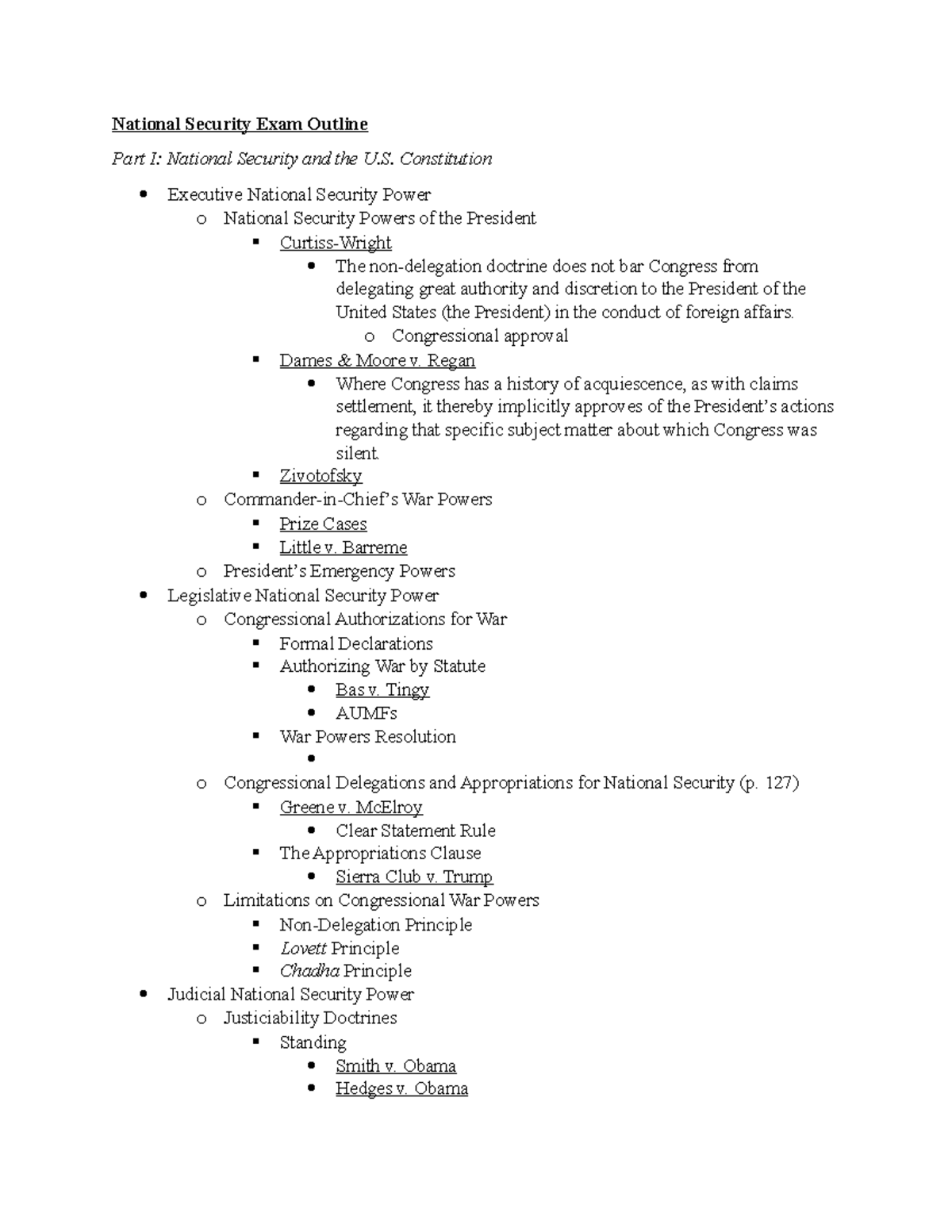 Vagle Nat Sec Law Spring 2023 - National Security Exam Outline Part I ...