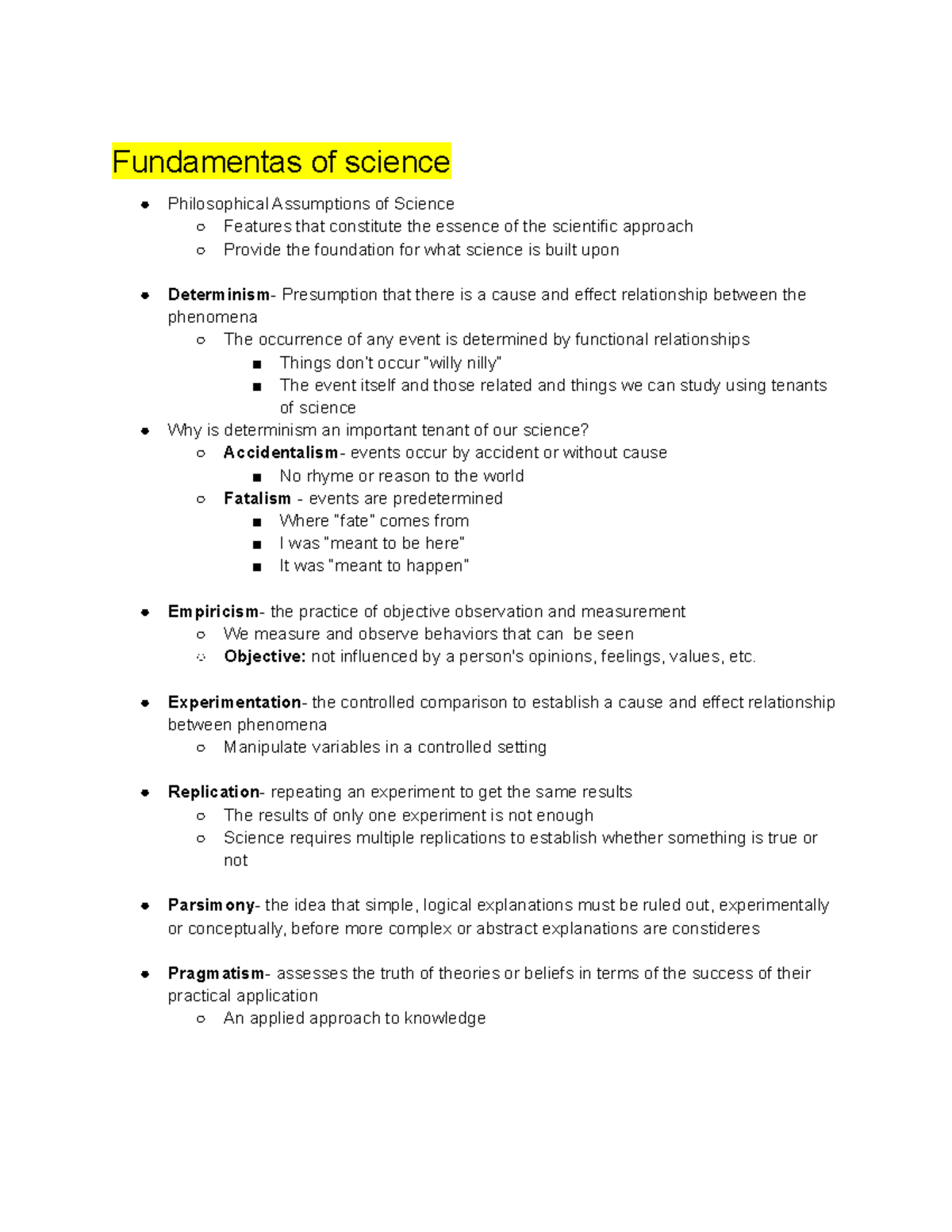 Unit 1 notes - Fundamentas of science Philosophical Assumptions of ...