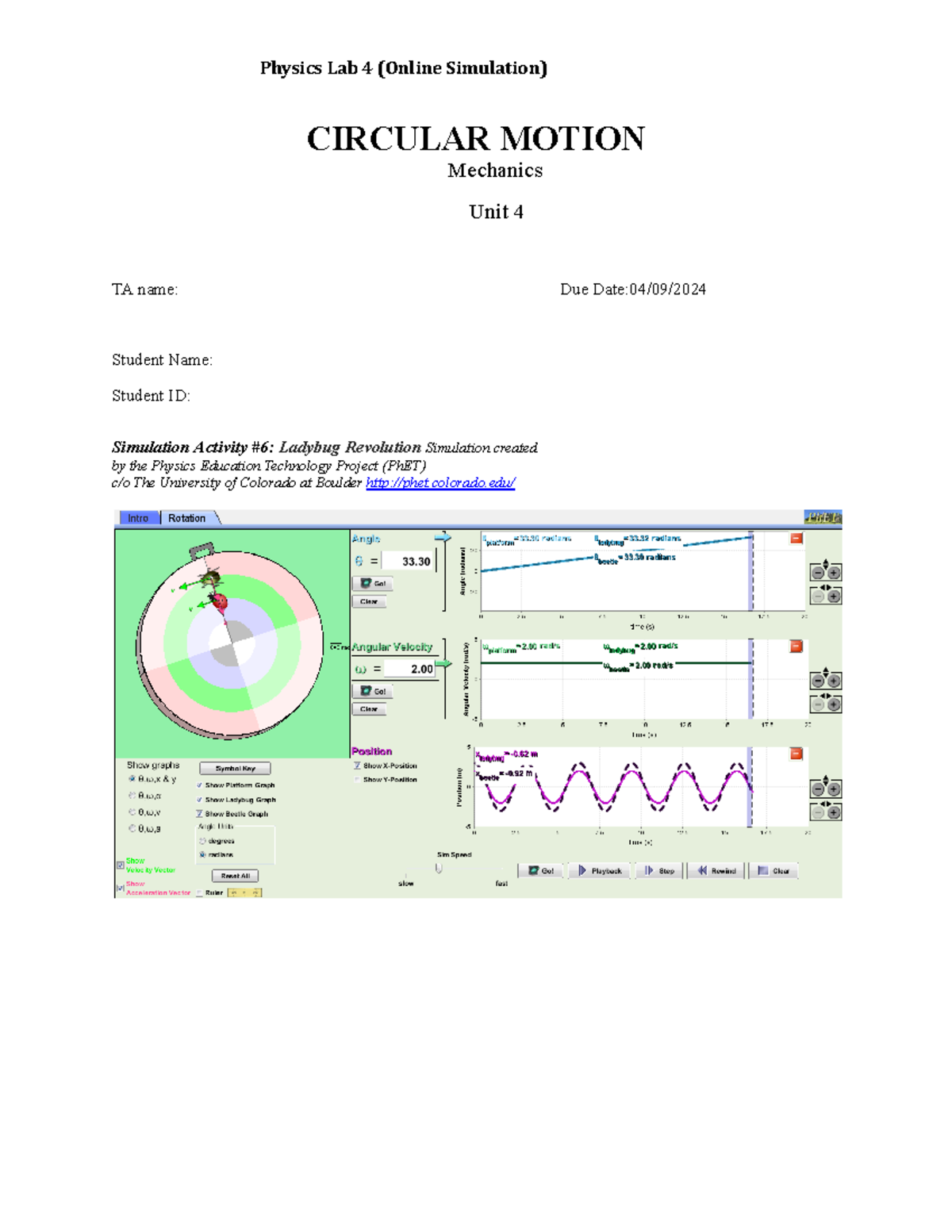 Lab-8 Circular-Motion Online - CIRCULAR MOTION Mechanics Unit 4 TA name ...