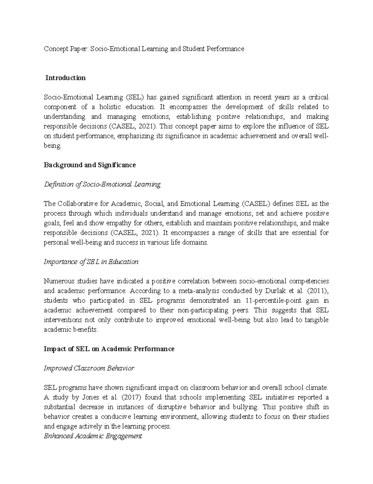 Concept Paper Sample - Concept Paper: Socio-Emotional Learning and ...