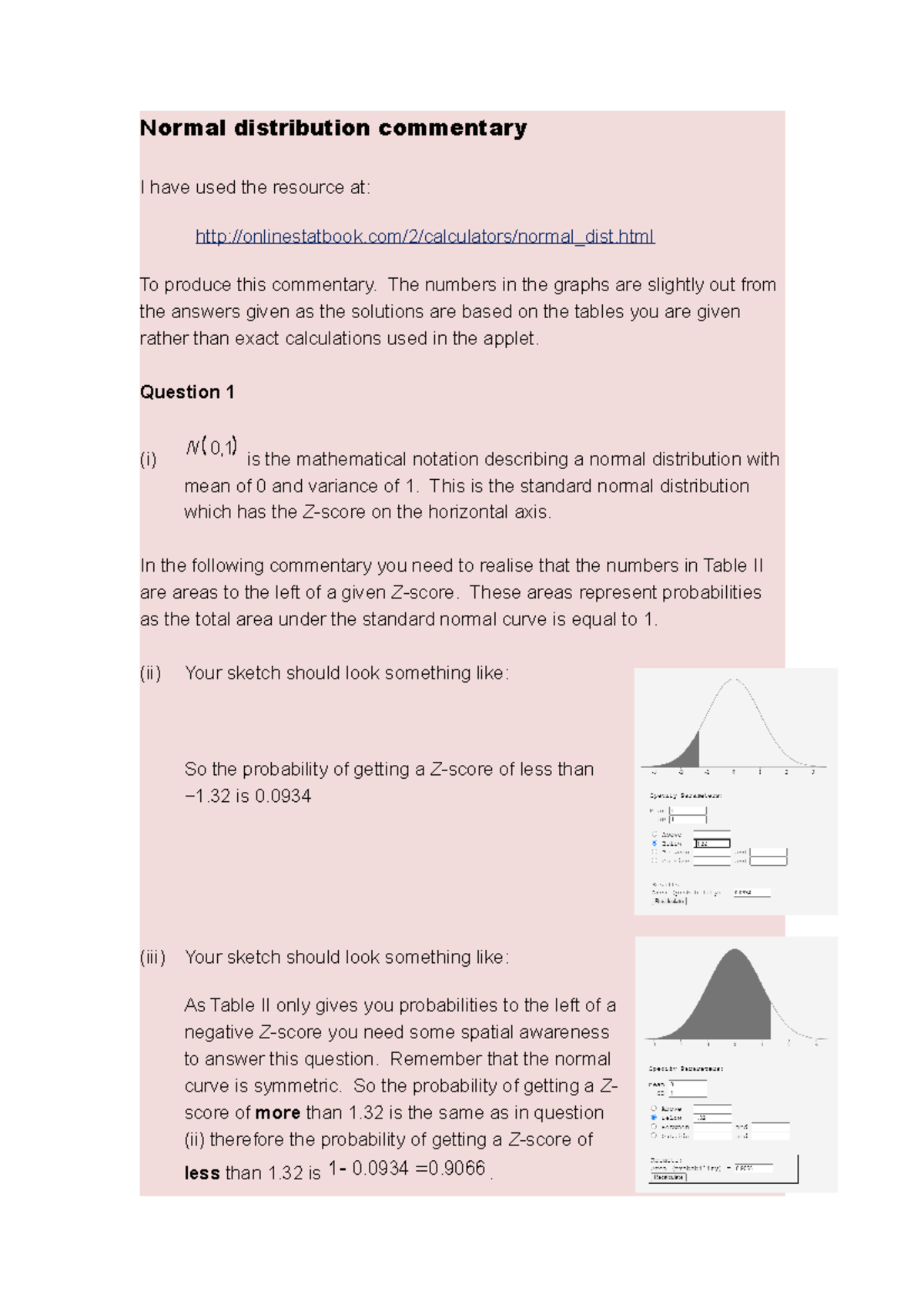 Worksheet Normal distribution commentary(1) - Normal distribution ...