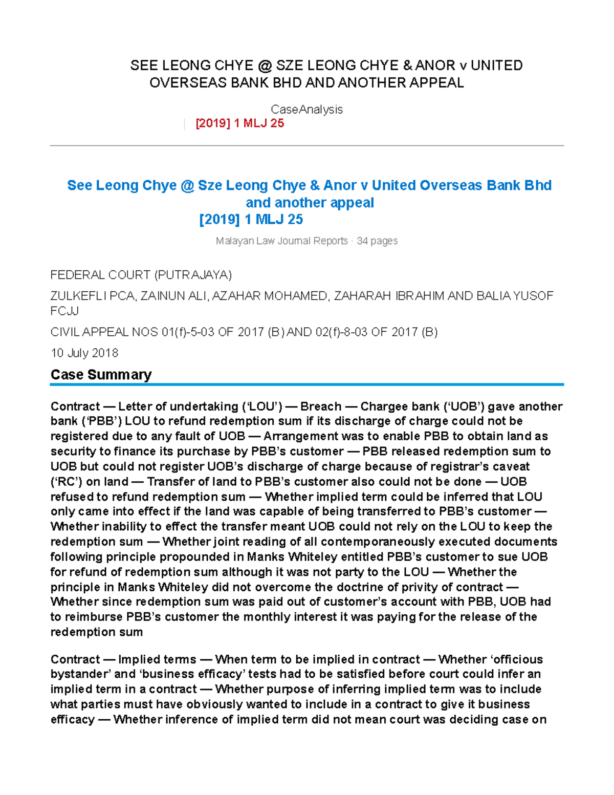 2019- See Leong Chye @ Sze Leong Chye & Anor v United Oversea - SEE ...