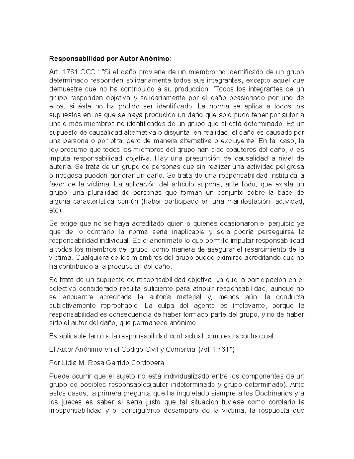 Daños responsabilidad por Autor Anonimo - Responsabilidad por Autor ...