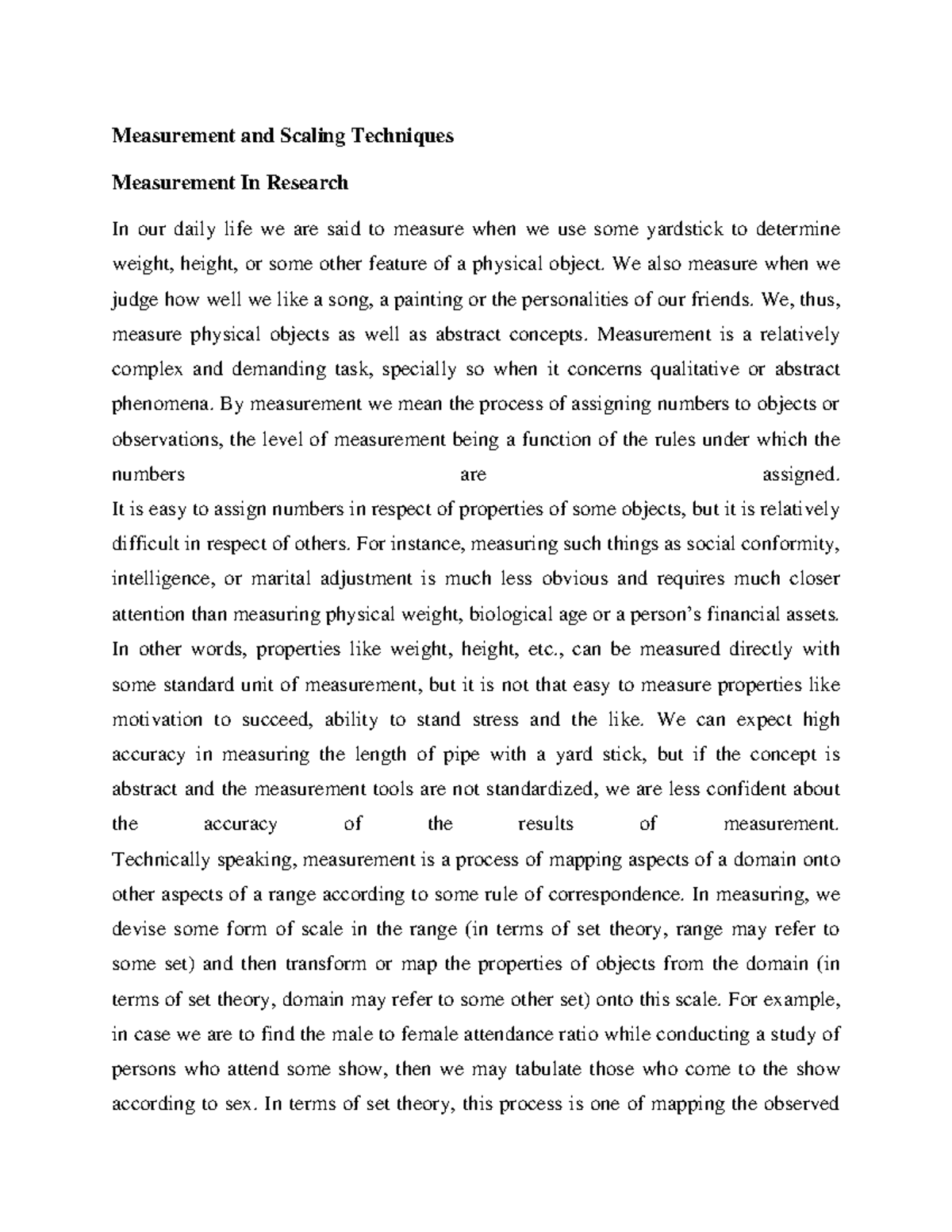 Scaling - PDF - Measurement and Scaling Techniques Measurement In ...