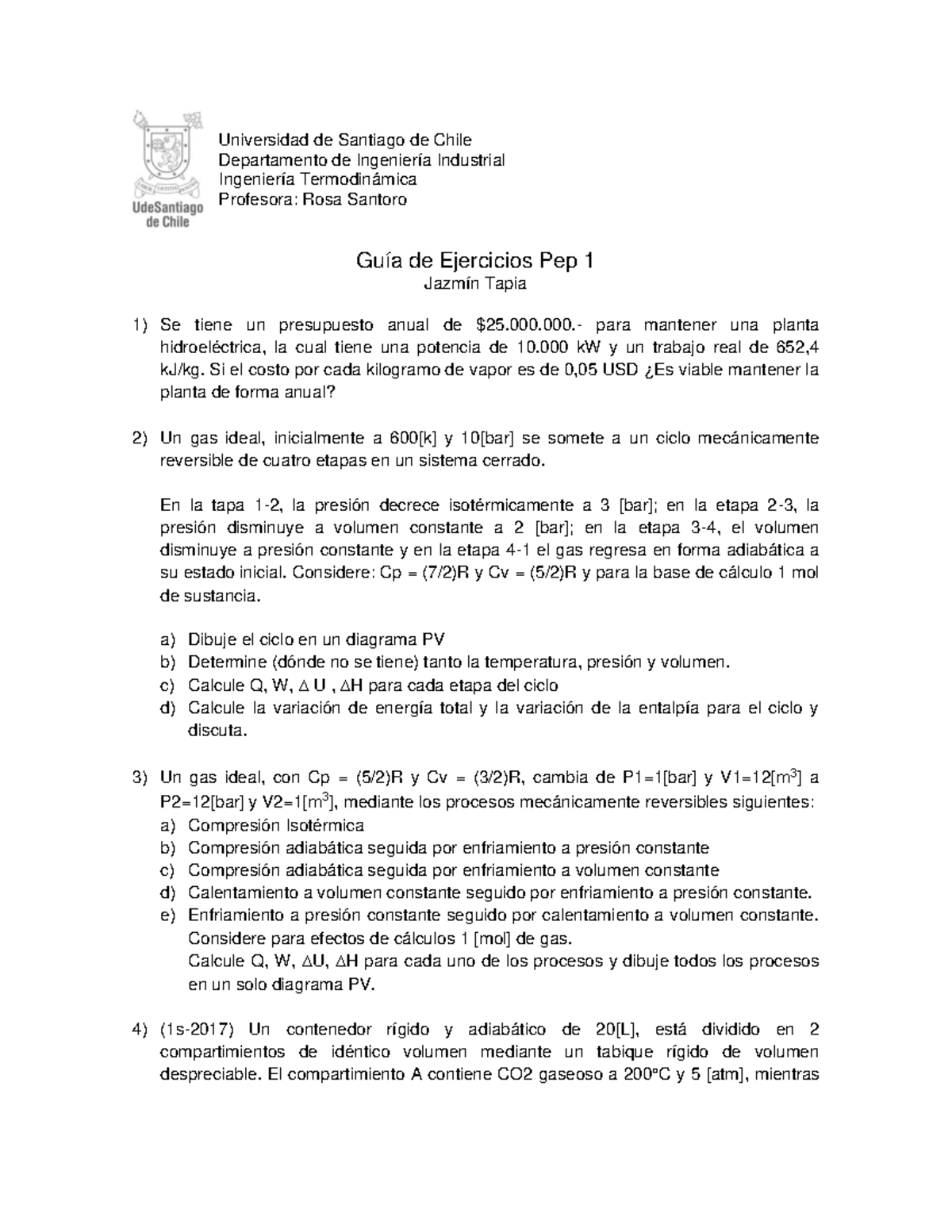 Guía de ejercicios PEP 1 - Universidad de Santiago de Chile Departamento de Ingeniería ...