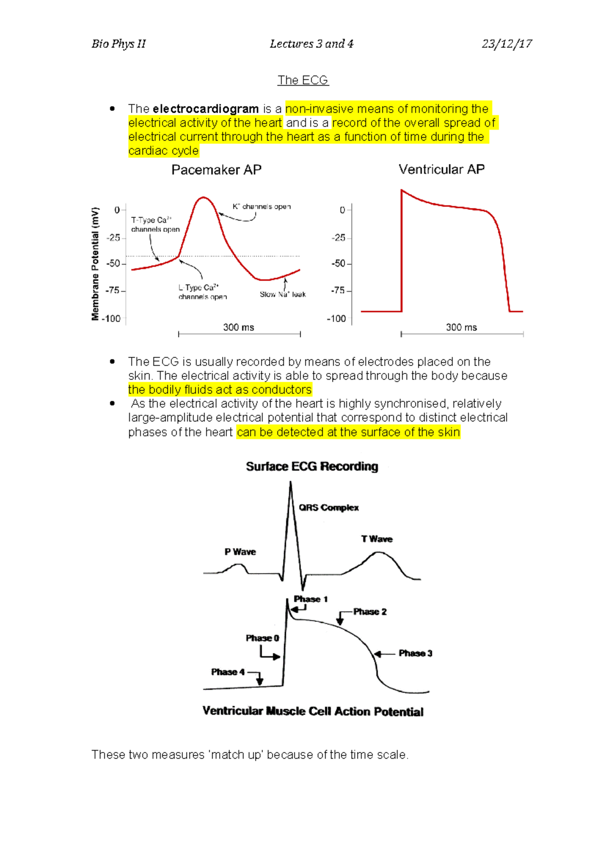 The ECG - Lecture notes 3-4 - Bio Phys II Lectures 3 and 4 23/12/17 The ...
