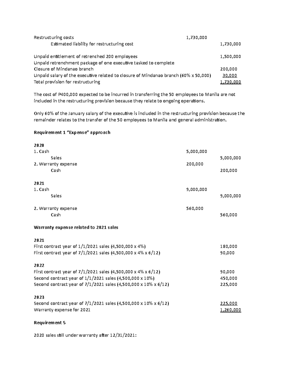 Restructuring-costs 1 - Restructuring costs 1,730, Estimated liability ...