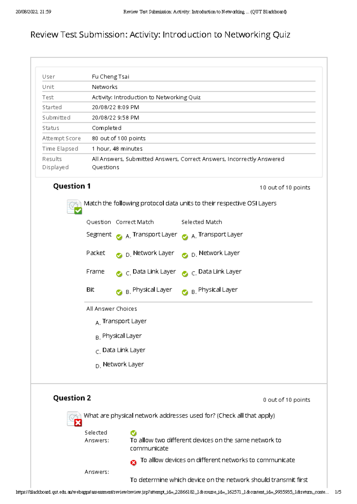 Quizz w1 - multiple chocie - Review Test Submission: Activity ...